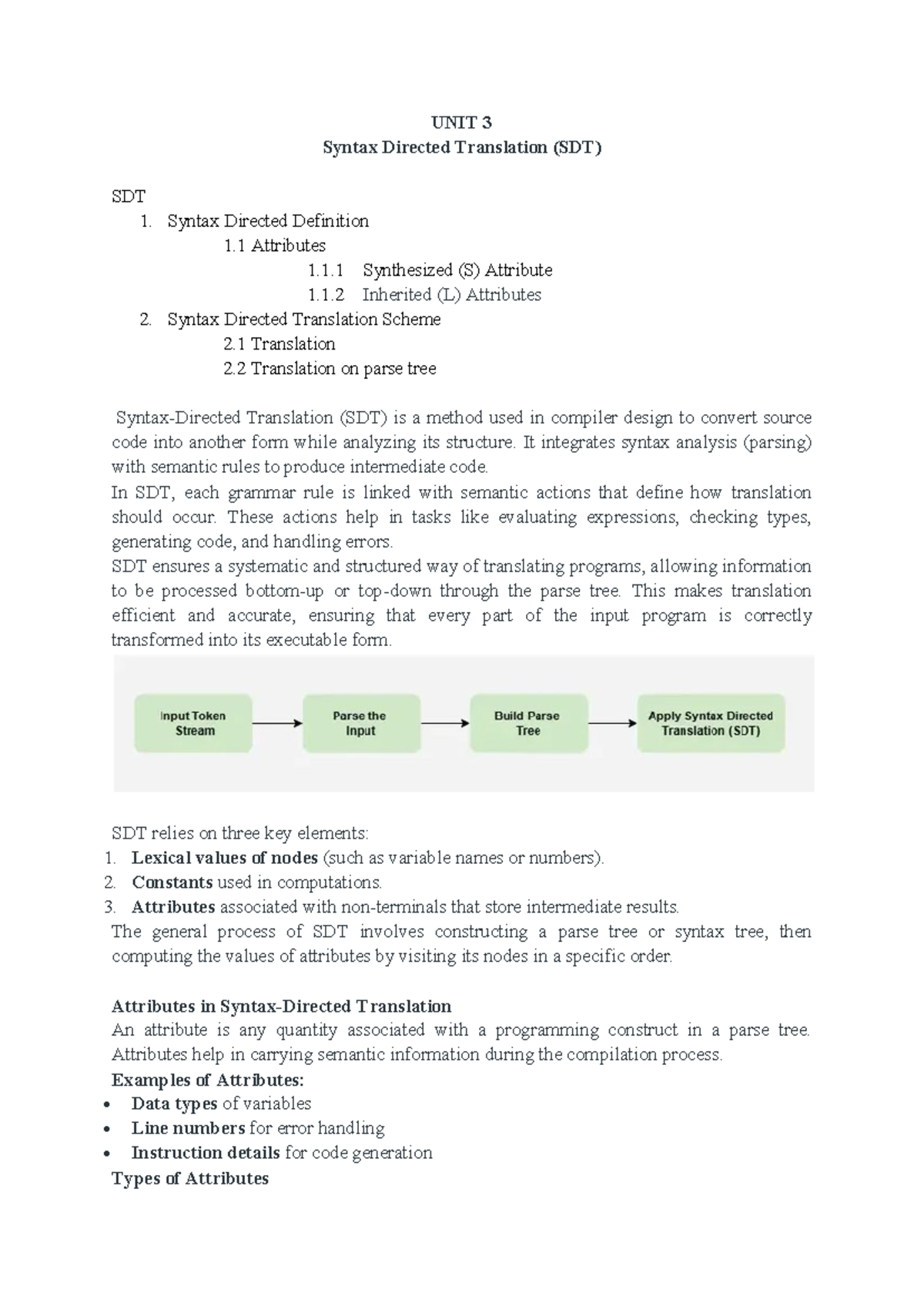 Compiler Design Notes - Unit 3: Syntax Directed Translation (SDT) - Studocu