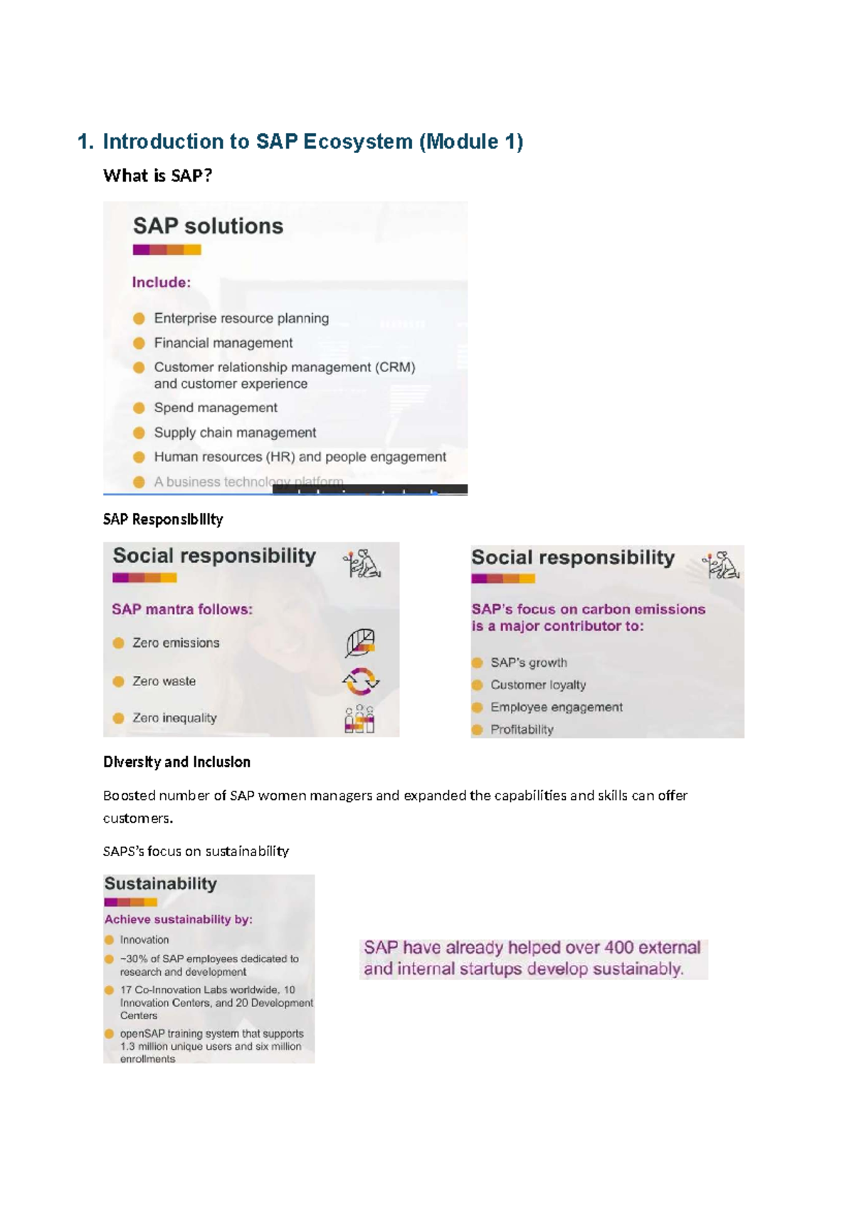 Intro to SAP Ecosystem - Module 1 Overview and Insights - Studocu