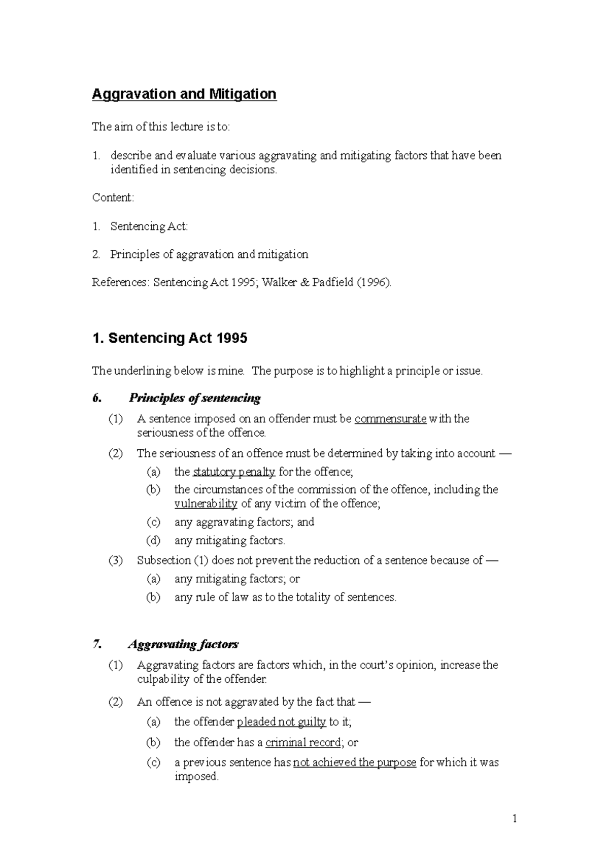 AGGRAVATING & MITIGATING FACTORS IN SENTENCING (TOPIC 5) - Studocu