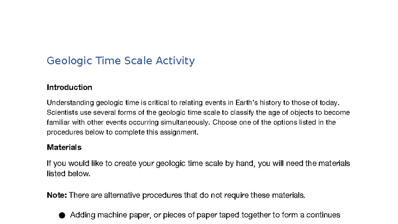 6.01 Geologic Time Scale Activity: Understanding Earth's History - Studocu