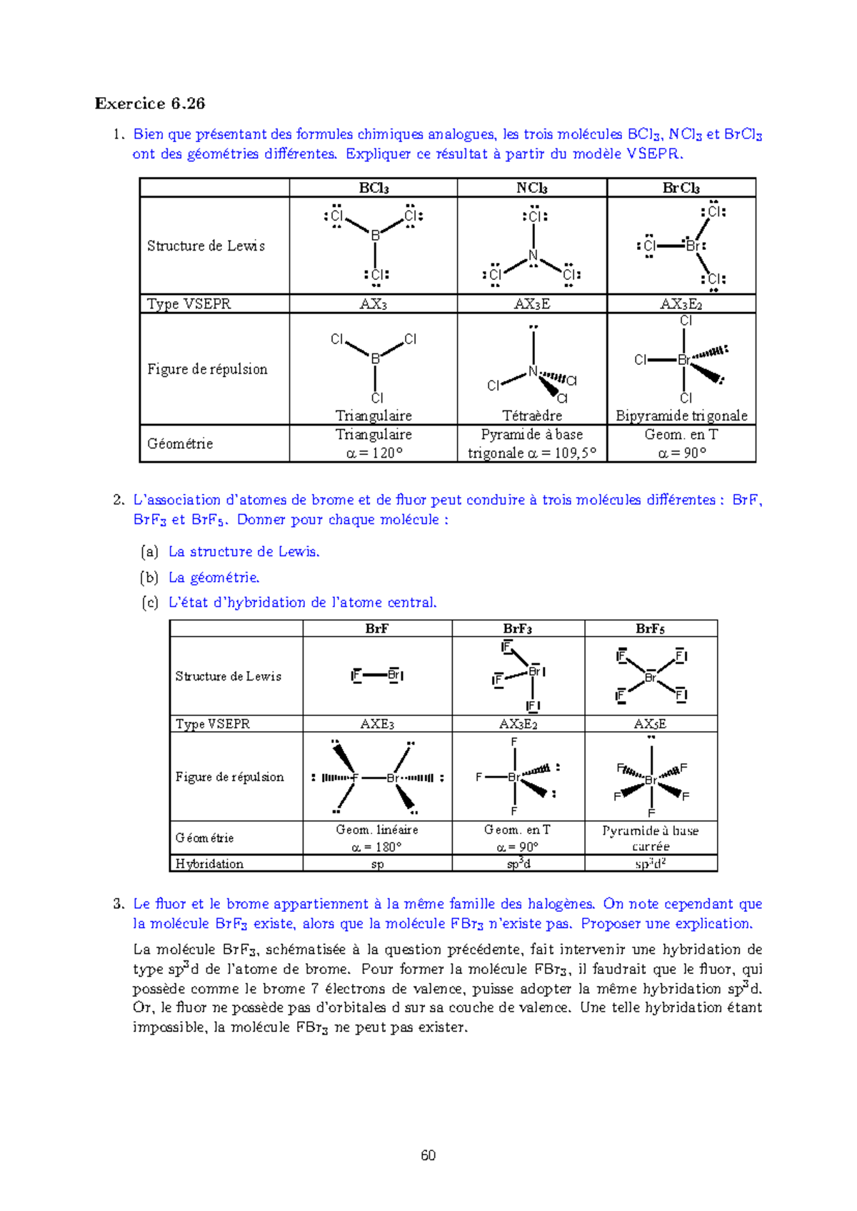 Correction Ex 6 - Exercices de Structures de Lewis et VSEPR - Studocu