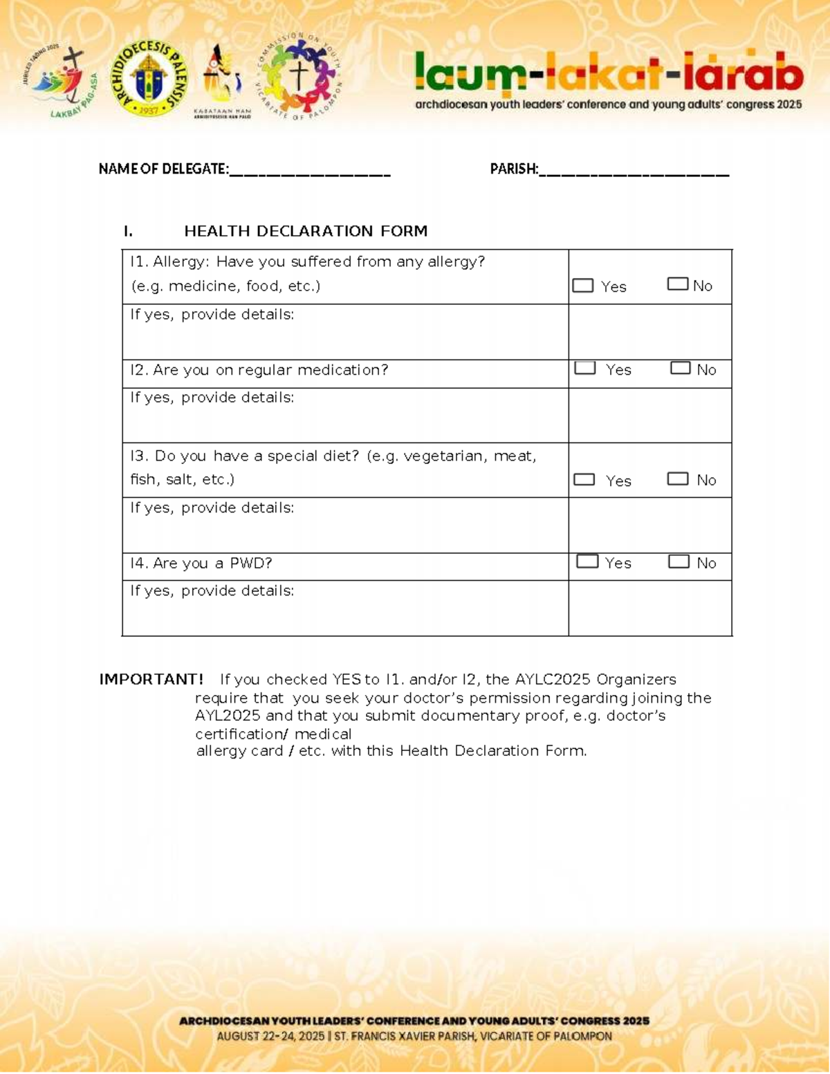 AYLC2025 Health Declaration Form and Waiver - Studocu