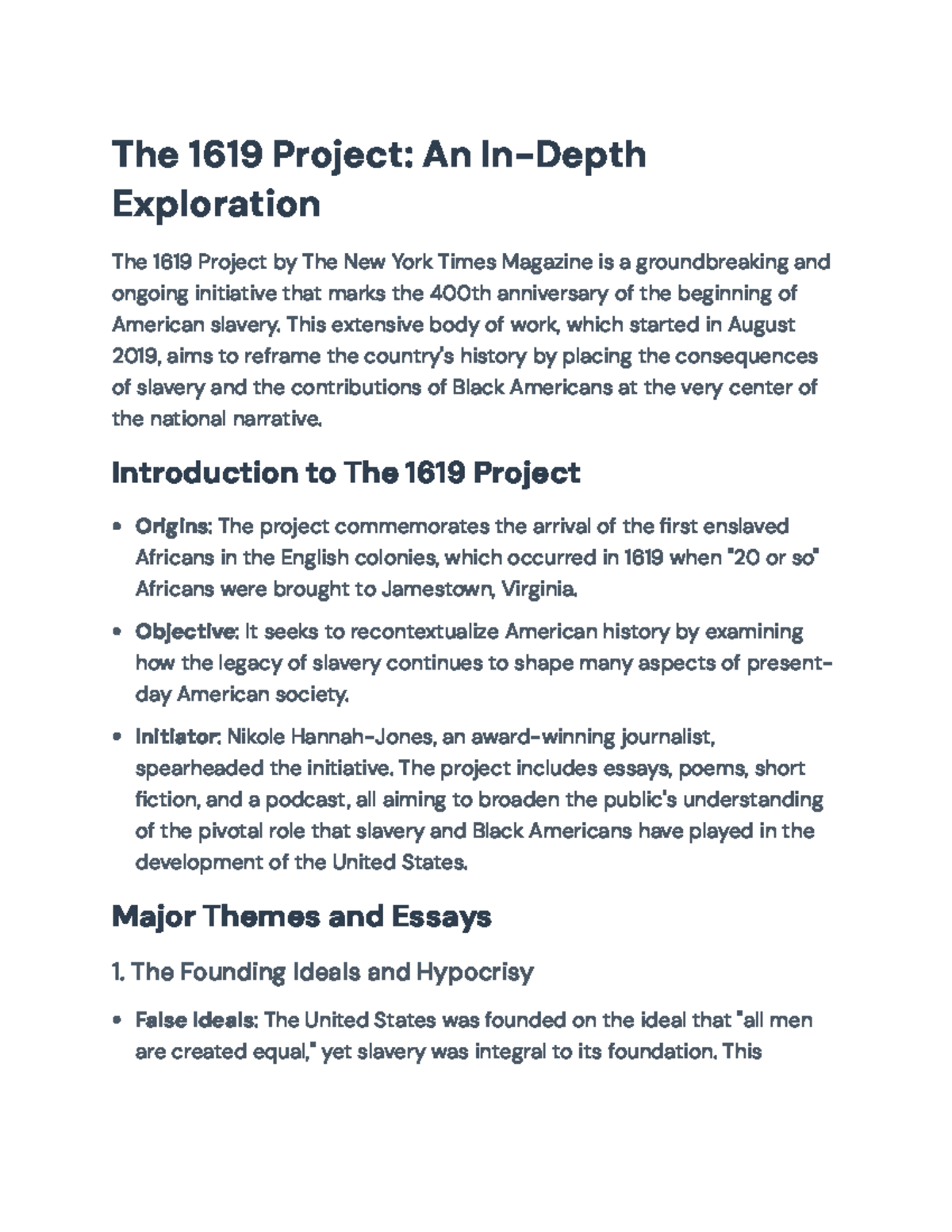 The 1619 Project: A Comprehensive Overview of Slavery's Legacy in ...