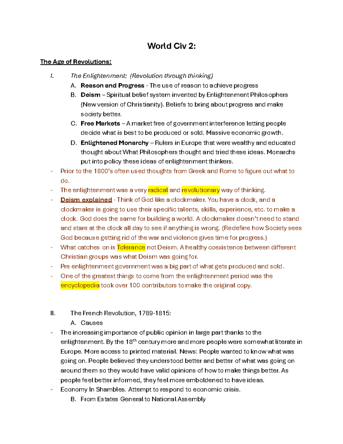 World Civ 2: Exam 1 Notes on The Age of Revolutions - Studocu
