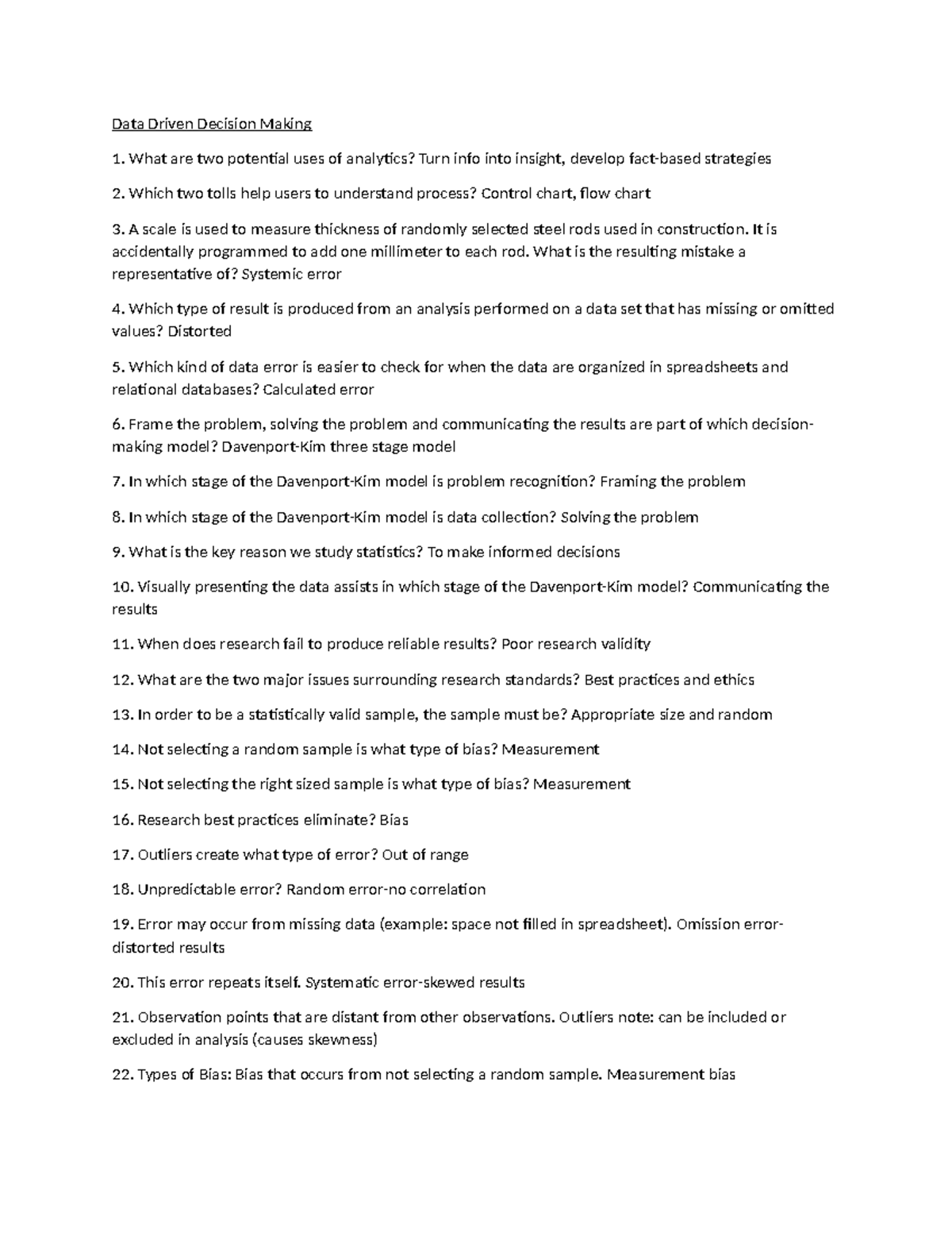 DDDM 101: Sample Test Questions on Data Driven Decision Making - Studocu