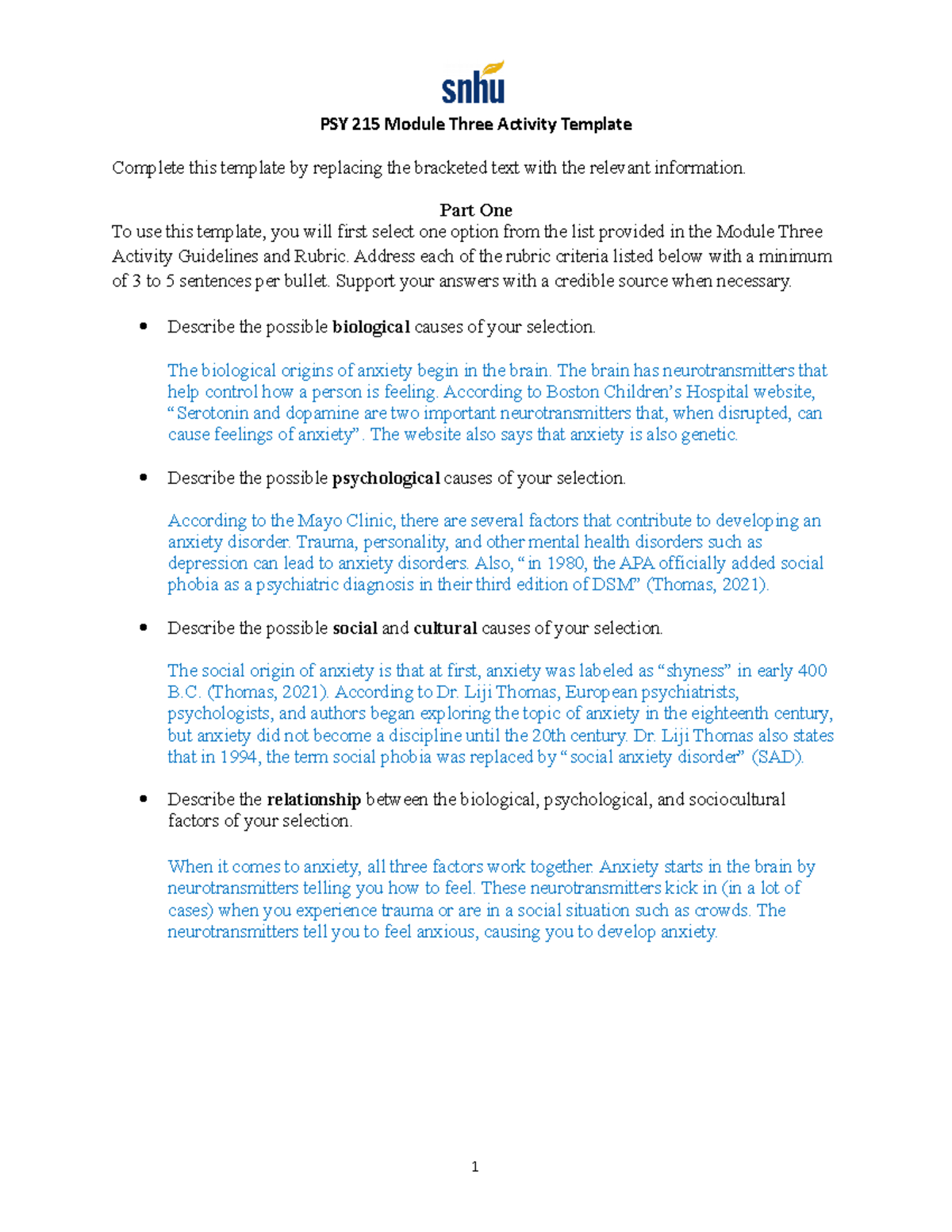 PSY 215 Module Three Activity - Part One To use this template, you will ...