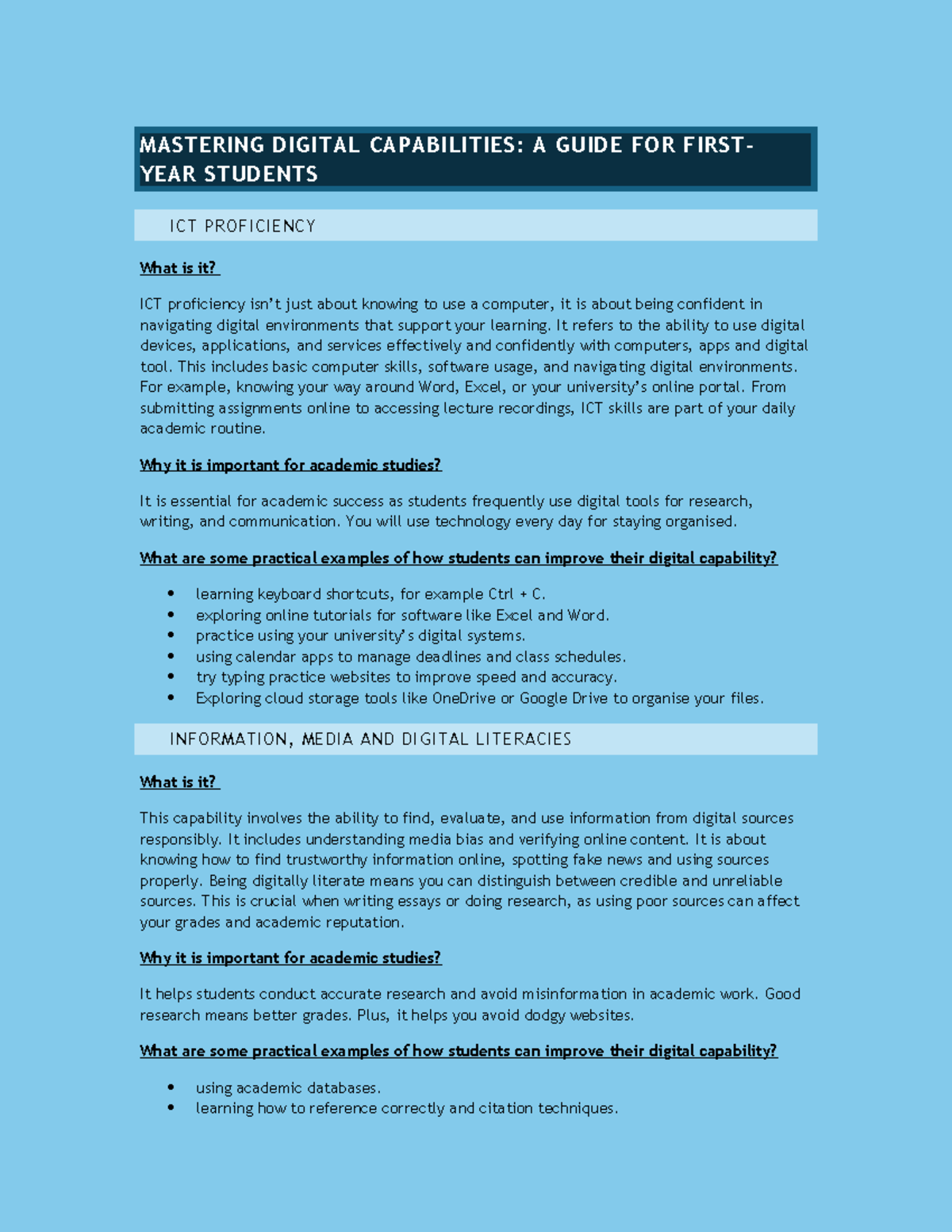 MASTERING ICT PROFICIENCY FOR FIRST-YEAR STUDENTS: A GUIDE - Studocu