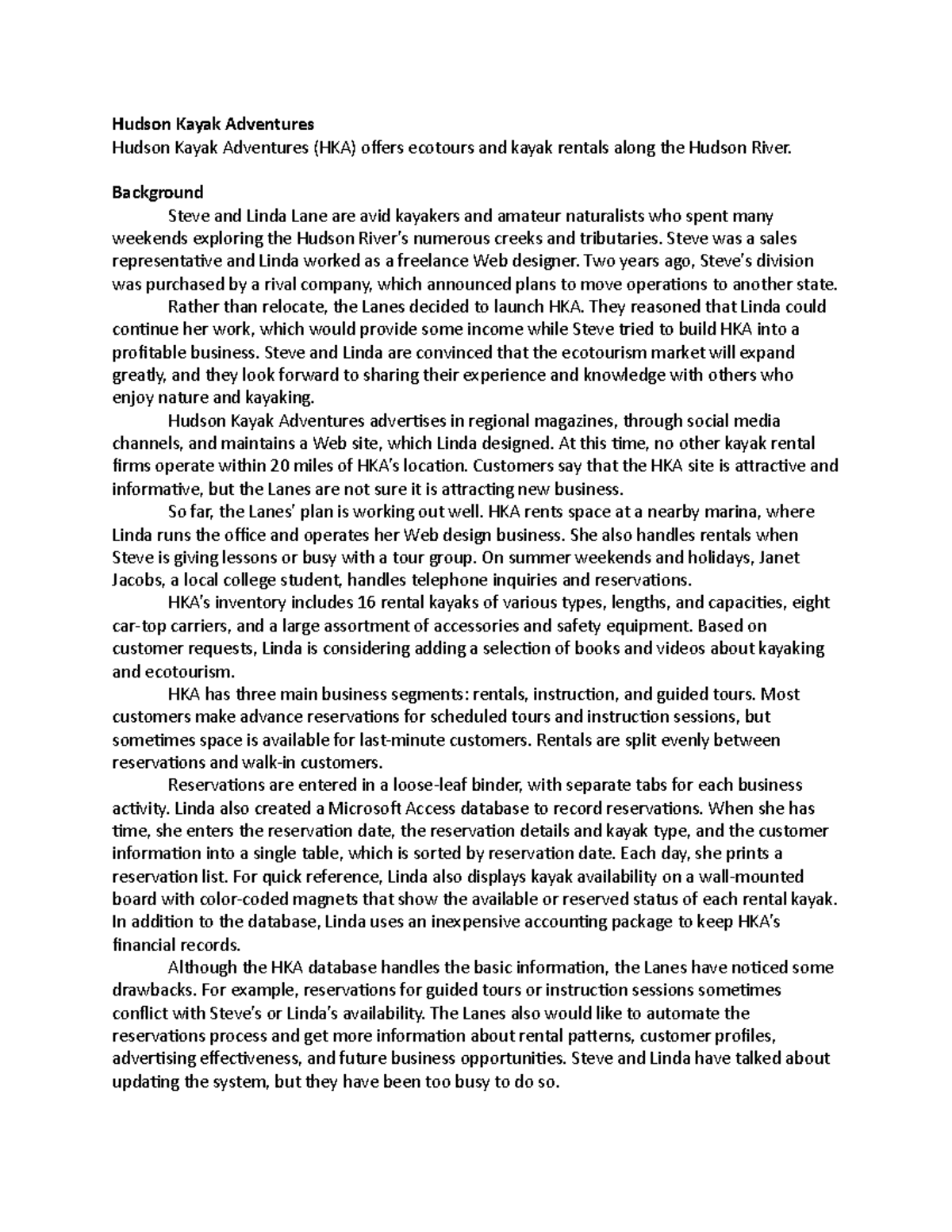 Hudson Kayak Adventures - Case Study - Hudson Kayak Adventures Hudson Kayak Adventures (HKA ...