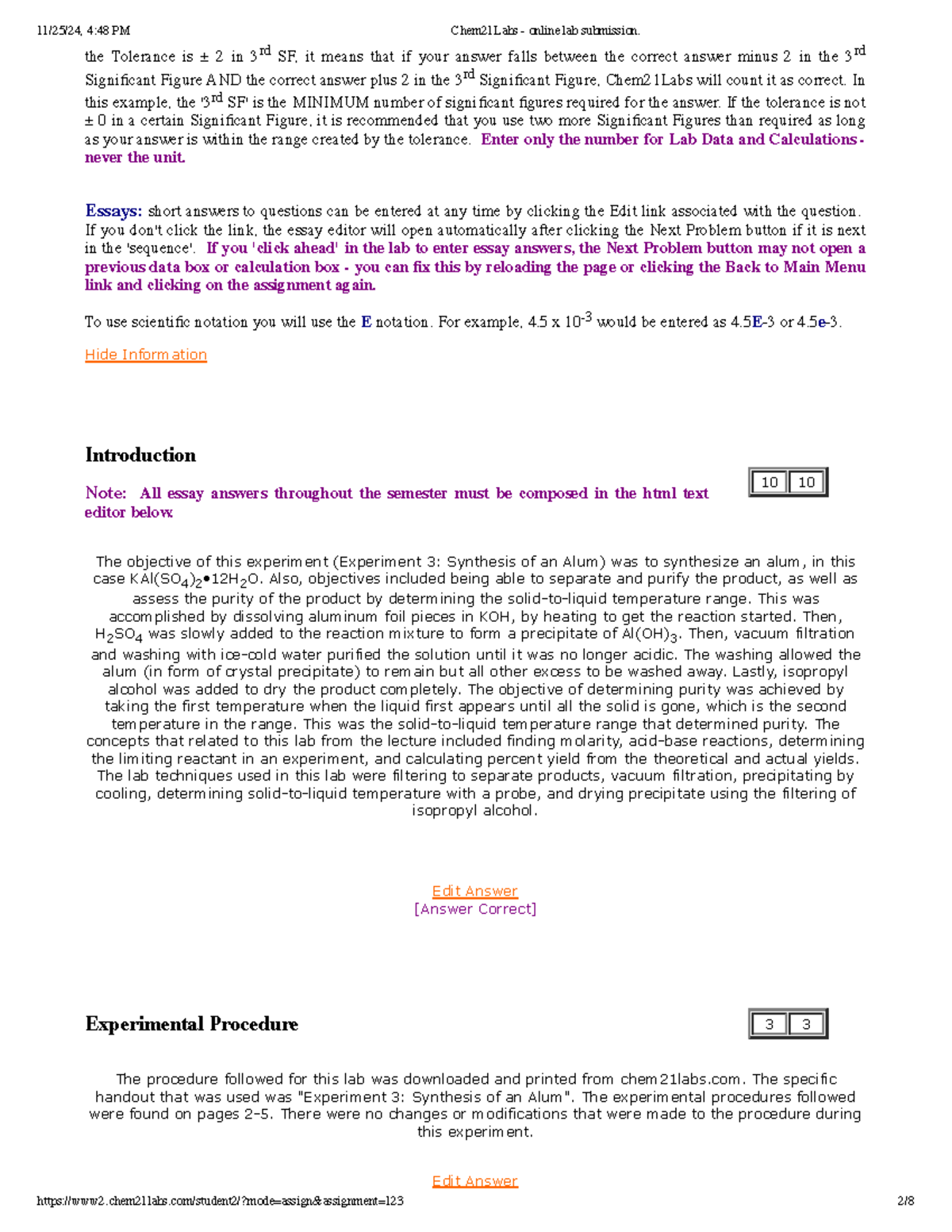 Lab 3: Synthesis of Alum with Purity Assessment - Chem 21 - Studocu