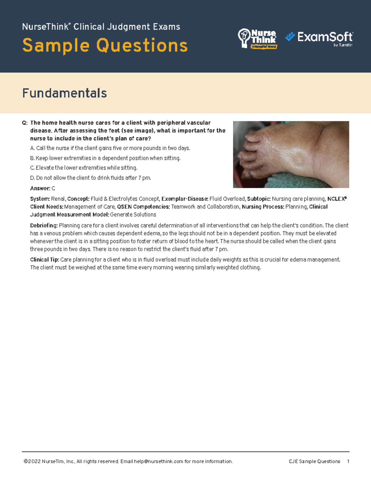 CJE Sample Questions for Nursing Fundamentals and Clinical Judgment ...