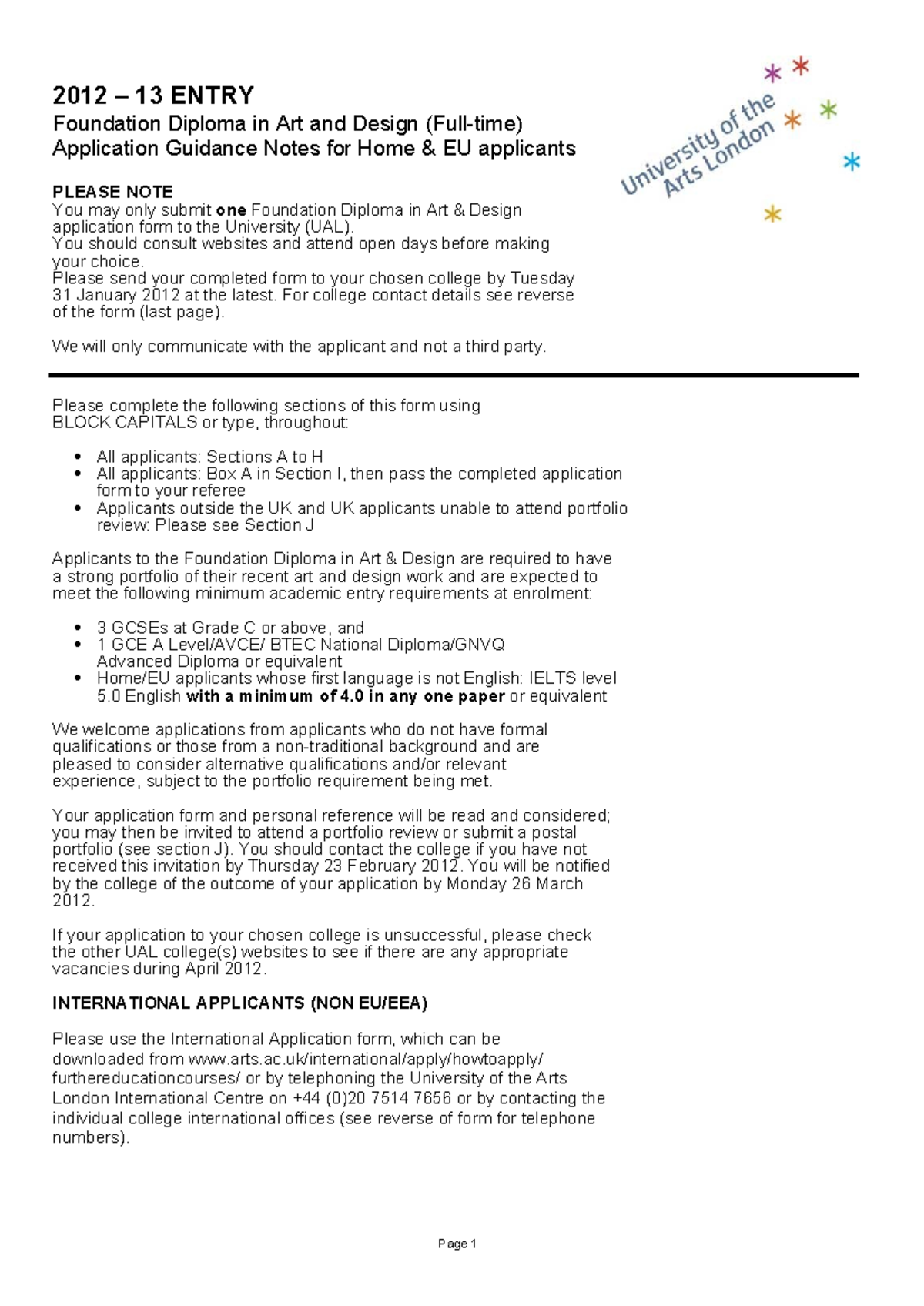 Foundation Diploma in Art & Design 2012-13 Application Guidance - Studocu