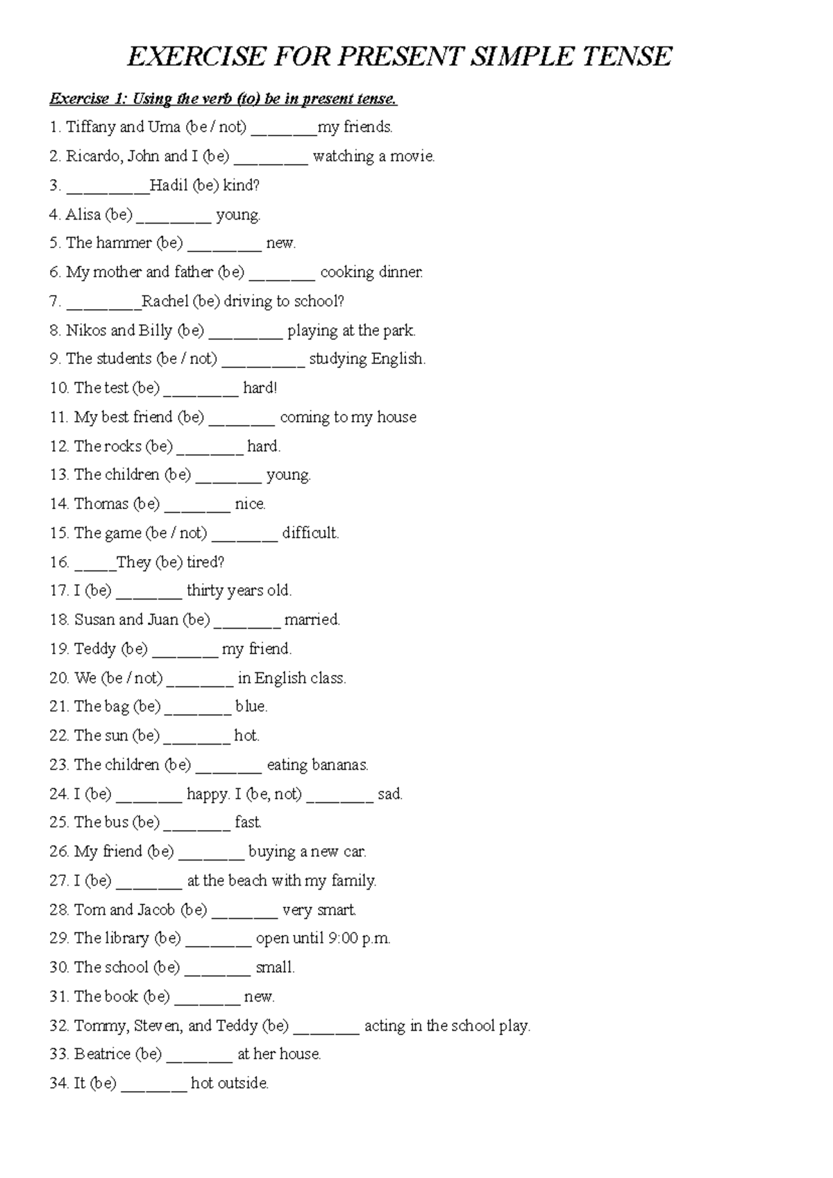 Exercise on Present Simple Tense (ENG 101) - Studocu