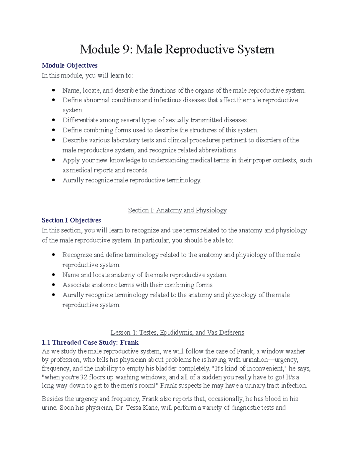 HIM 111 Module 9 Notes - Module 9: Male Reproductive System Module ...