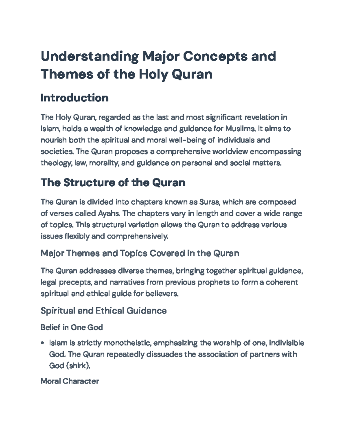 Understanding Major Themes and Concepts in the Holy Quran (Course Code ...
