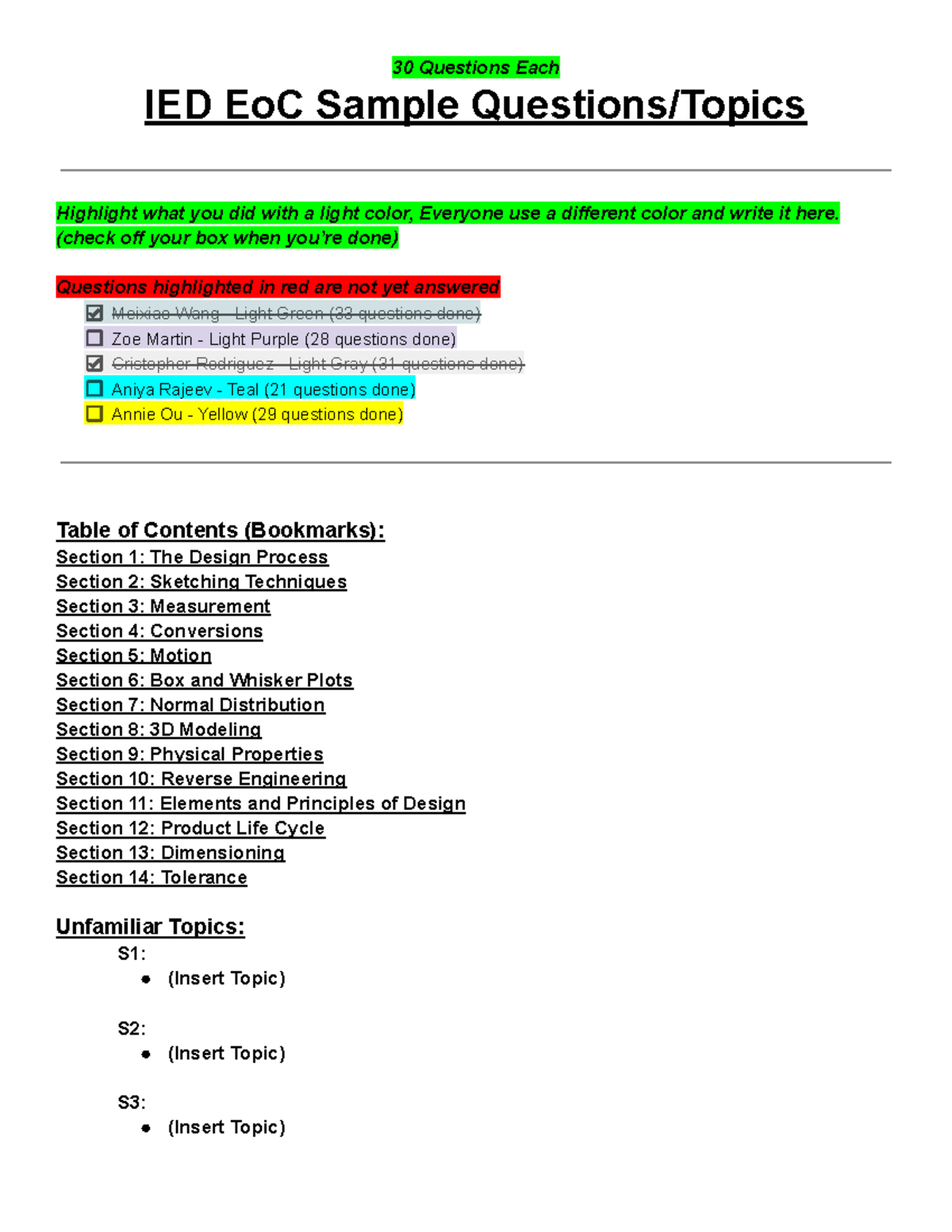 PLTW IED Unit 7: 30 Questions on Dimensioning, Tolerances, and Design Principles - Studocu