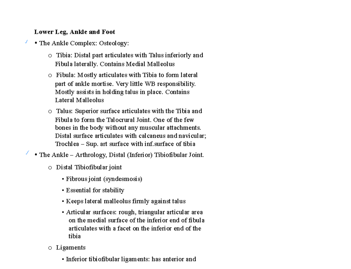 Lower Leg, Ankle, and Foot - Anatomical Overview & Myology - Studocu
