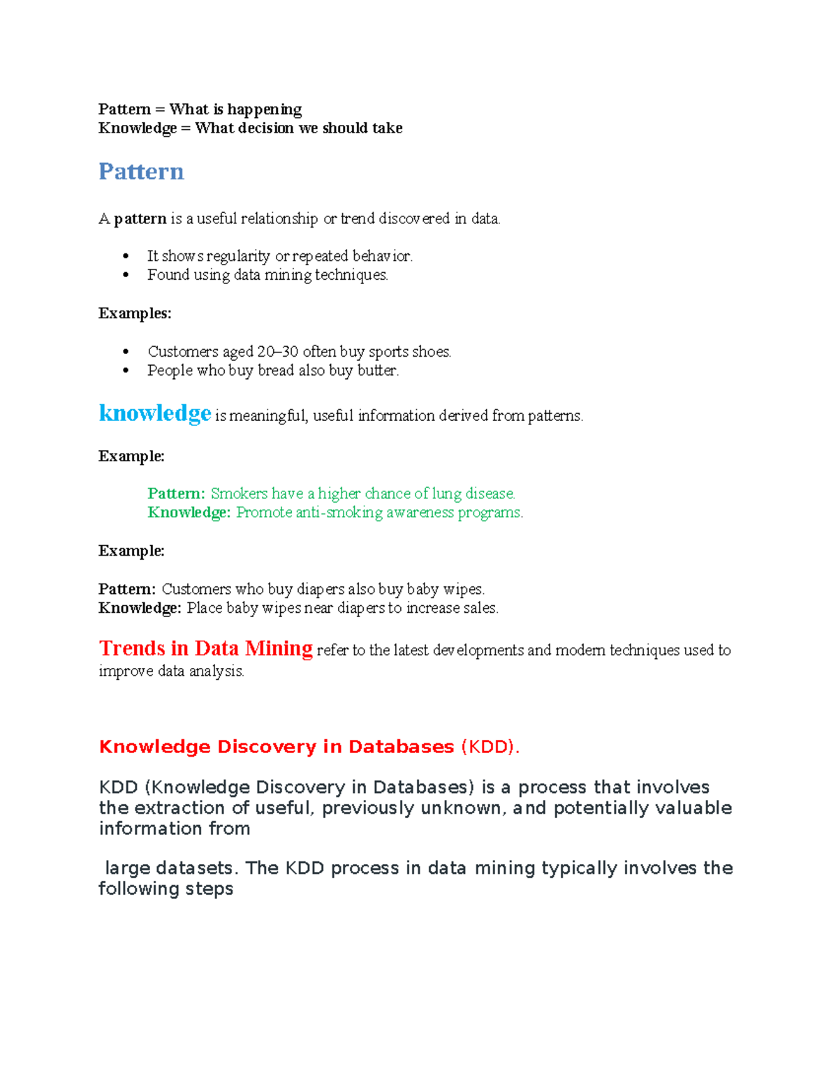 KDD 101: Understanding Patterns and Knowledge in Data Mining - Studocu