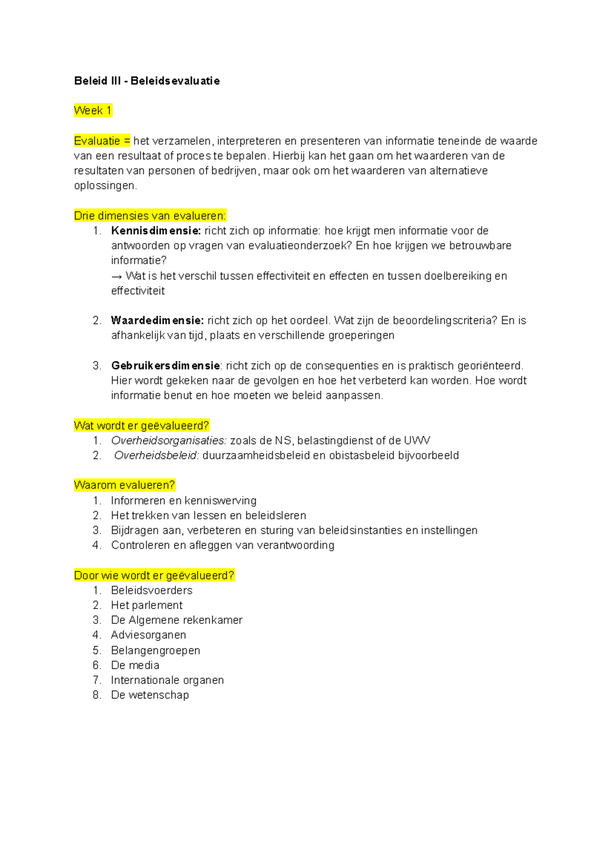 Beleid III - Evaluatie van Beleid en Interventies - Studeersnel