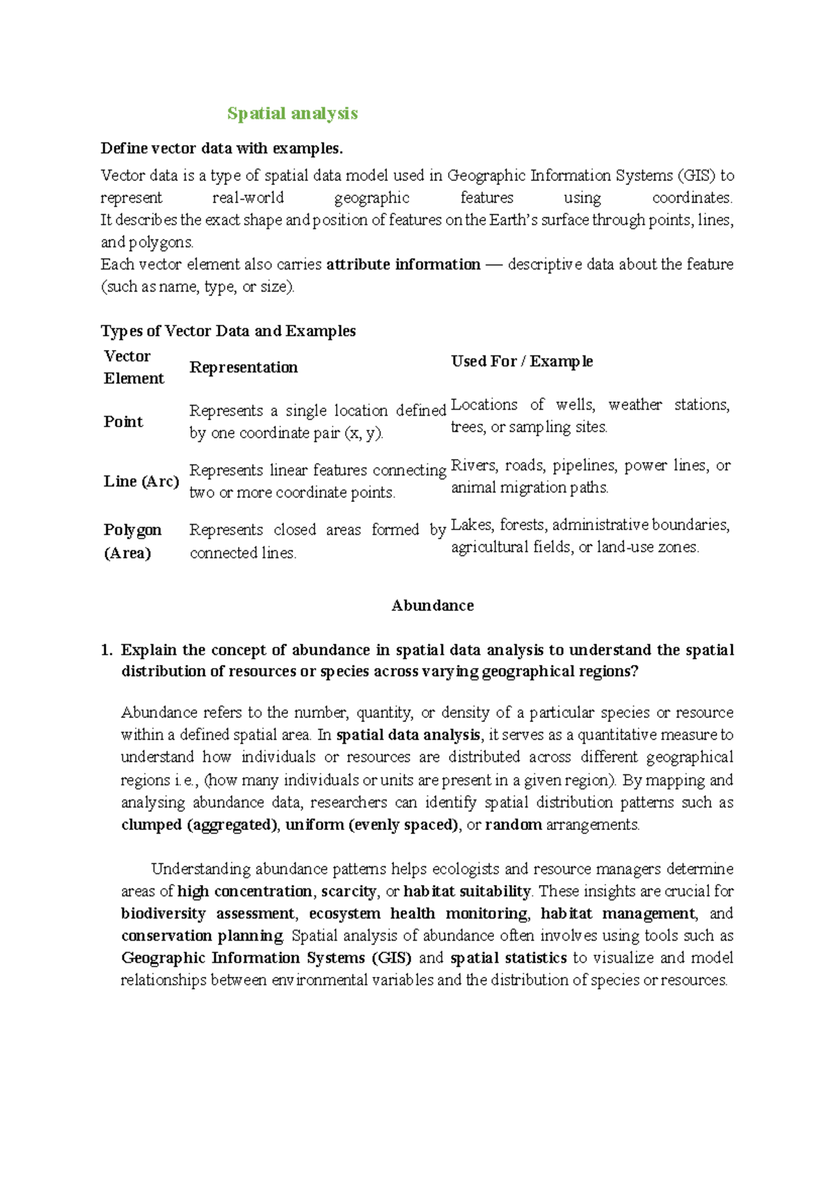 Spatial Analysis - Vector Data and Abundance Patterns (GIS 101) - Studocu