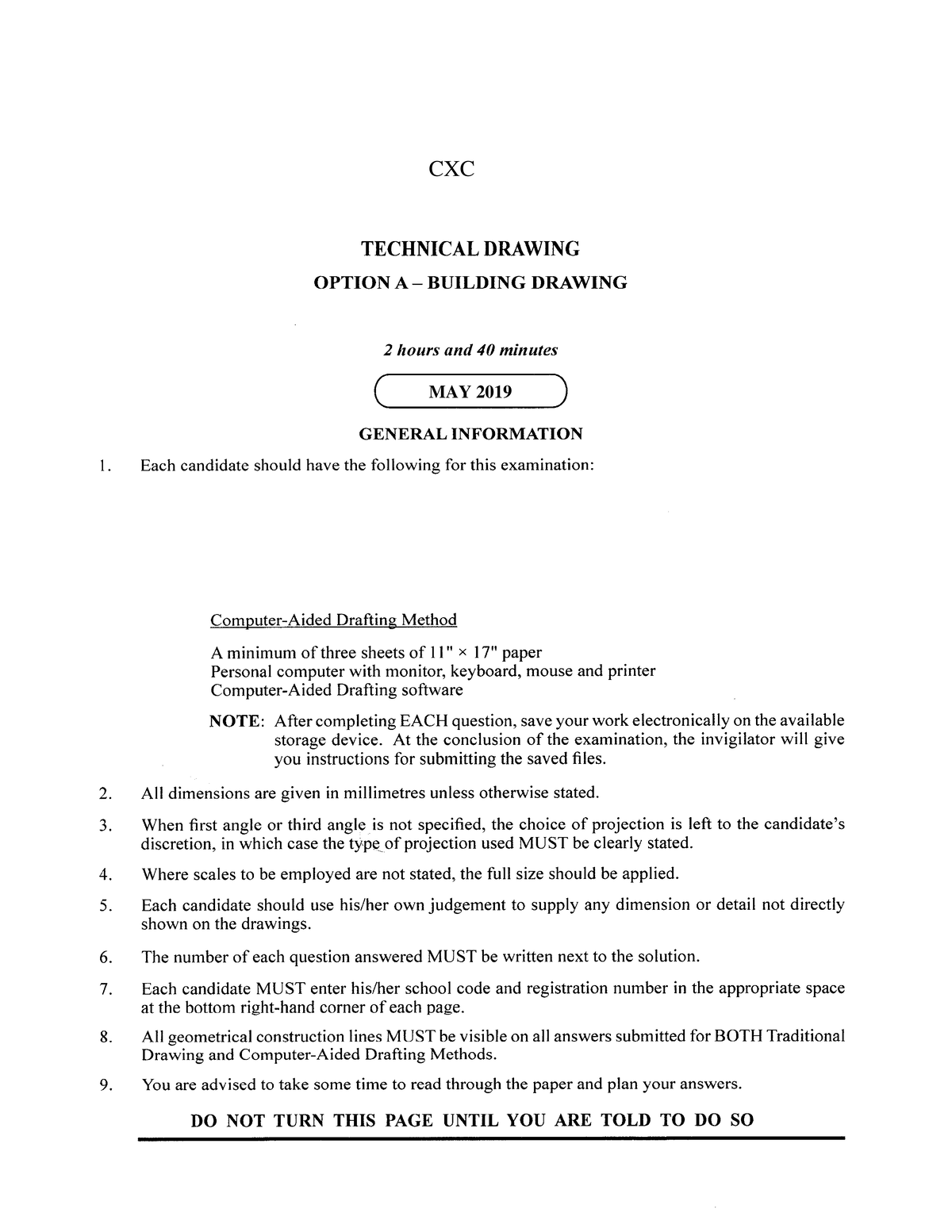 TD 2019 Paper 2 - Technical Drawing Exam Overview and Guidelines - Studocu