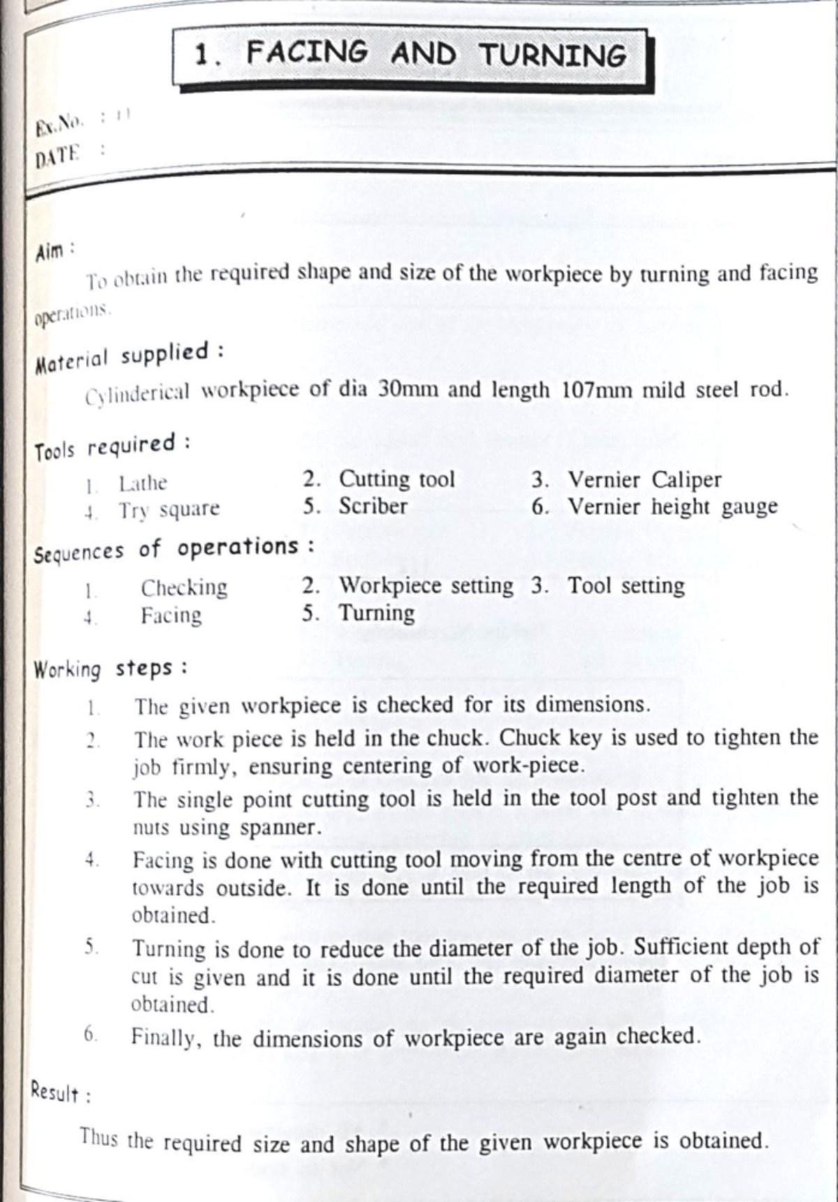 Machining Techniques: Facing, Turning, Drilling & Tapping Notes (Ex. 11 ...