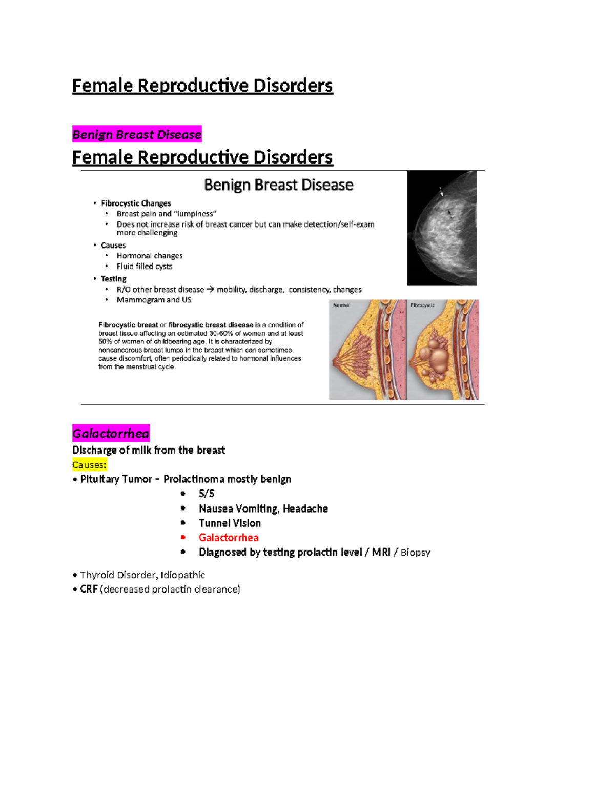 Study Notes on Female Reproductive Disorders (BIO202) - Studocu