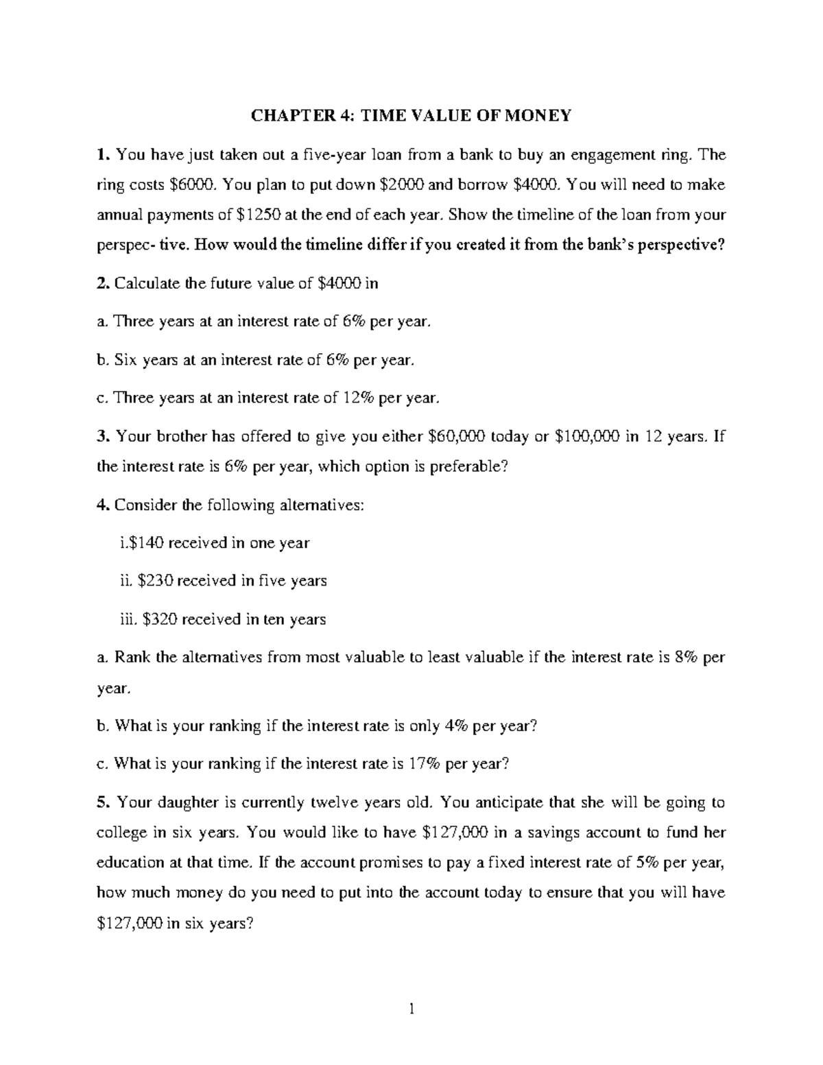 Chapter 4 - Time Value of Money Exercises in Finance Principles - Studocu