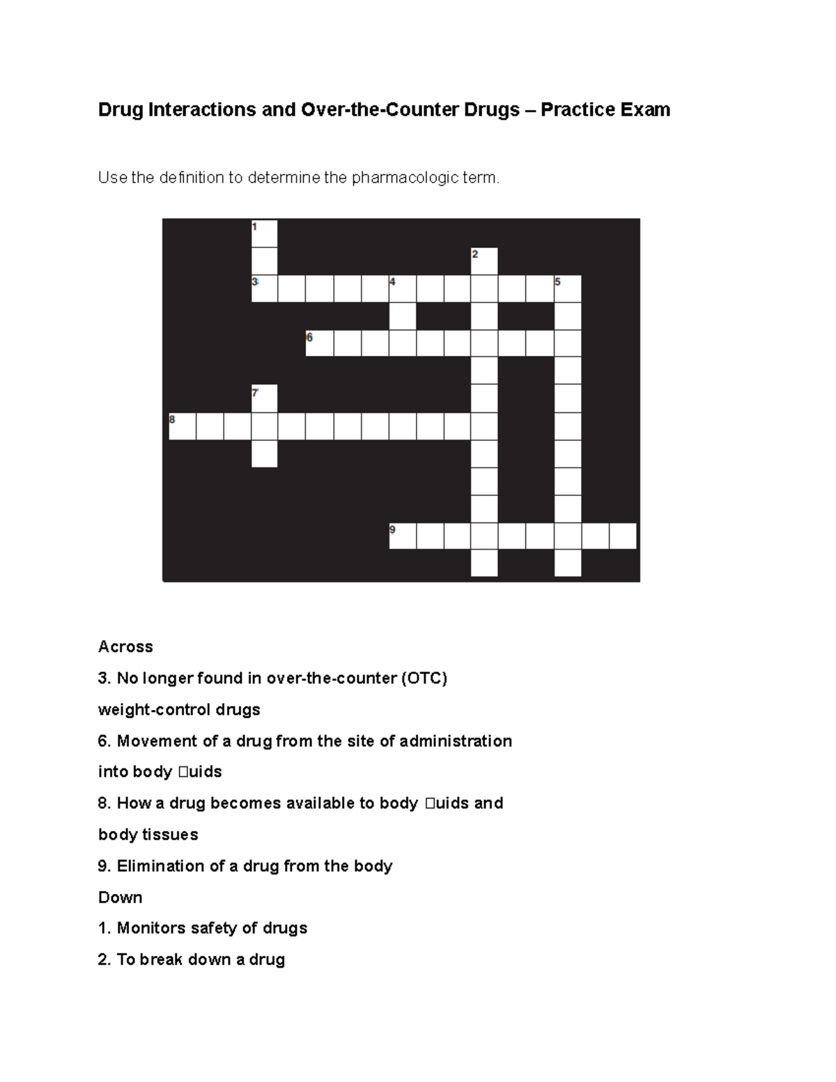 Drug Interactions and Over-the-Counter Drugs – Practice Exam - Across 3 ...