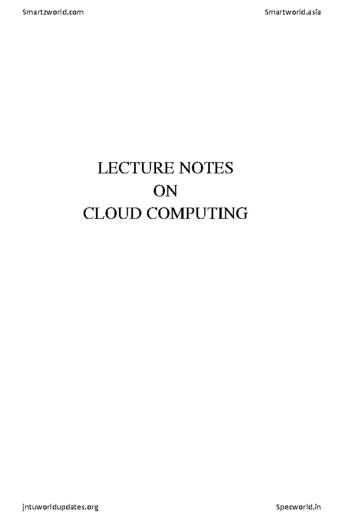 Cloud Computing 1 Lecture Notes On Cloud Computing Unit