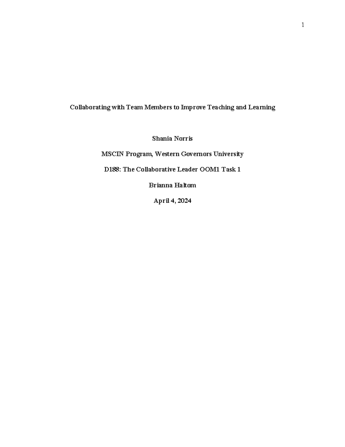 D188 Task 1: Collaborating on Strategies to Enhance Reading Fluency ...