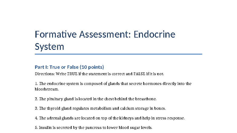 QUIZ - Endocrine System Assessment (10 pts) - Studocu