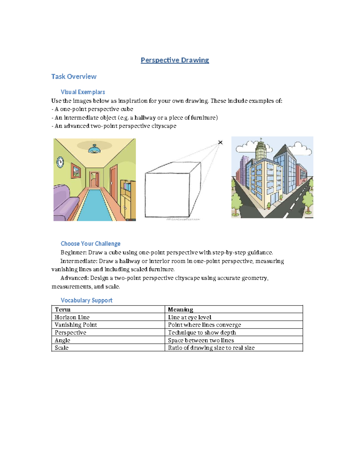 Perspective Drawing worksheet main - Perspective Drawing Task Overview ...