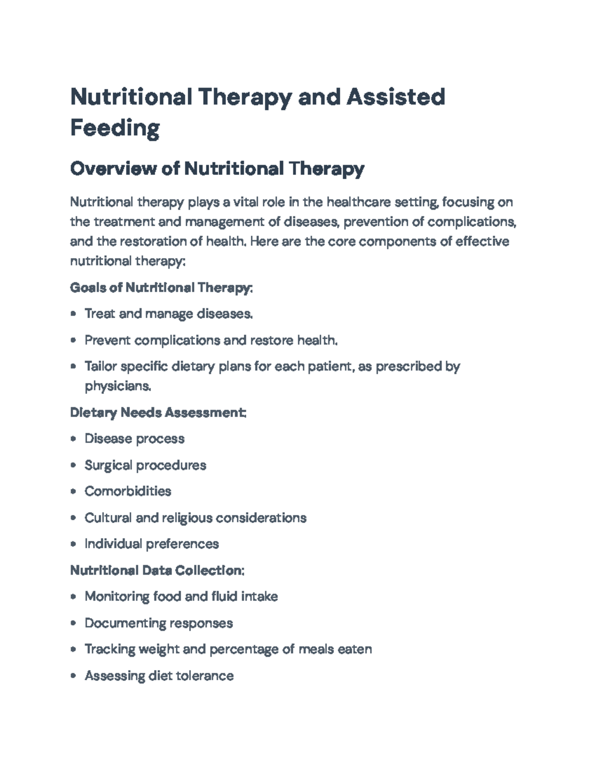 Nutritional Therapy and Assisted Feeding for Disease Management ...