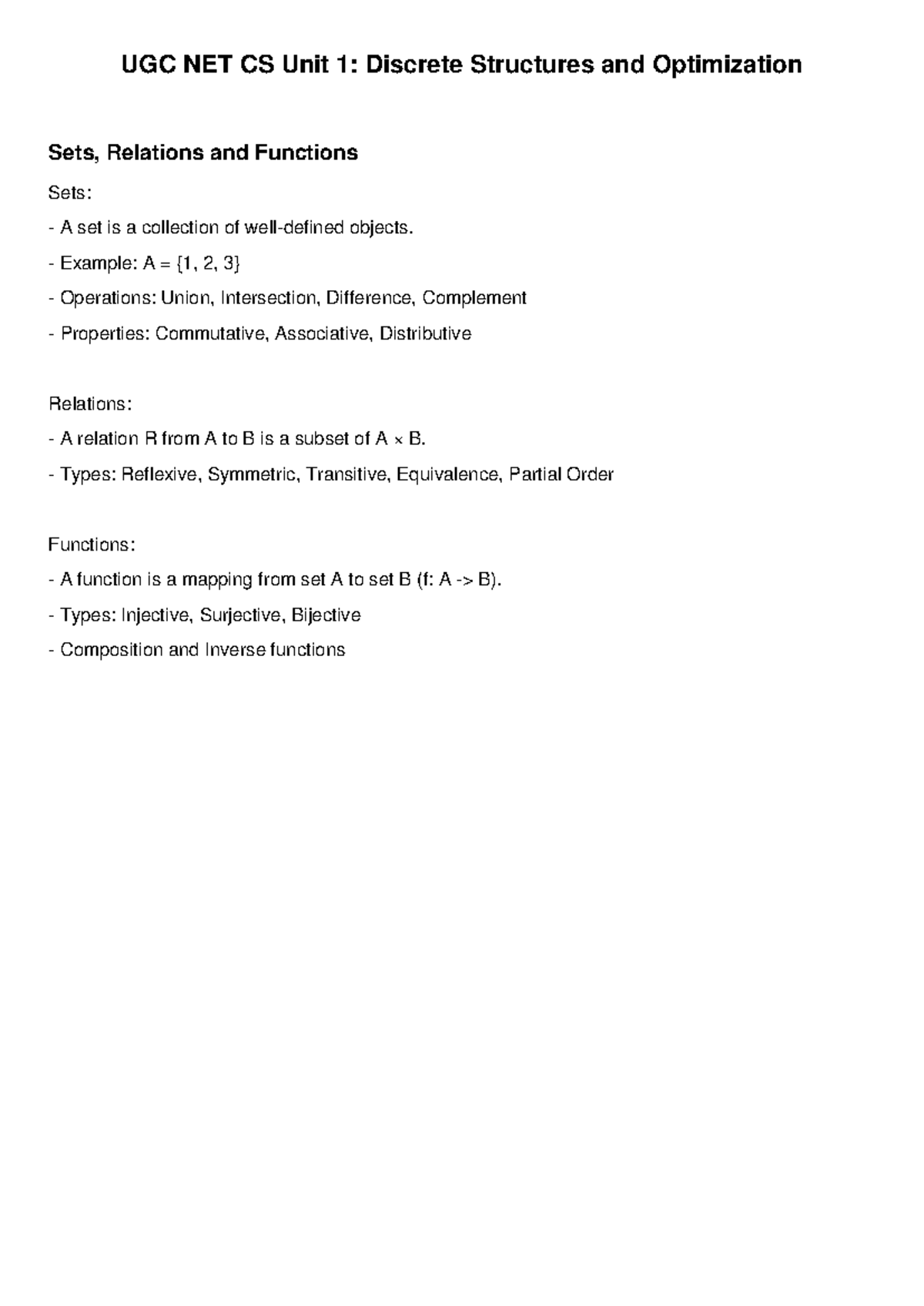 UGC NET Unit1 Notes - UGC NET CS Unit 1: Discrete Structures and ...