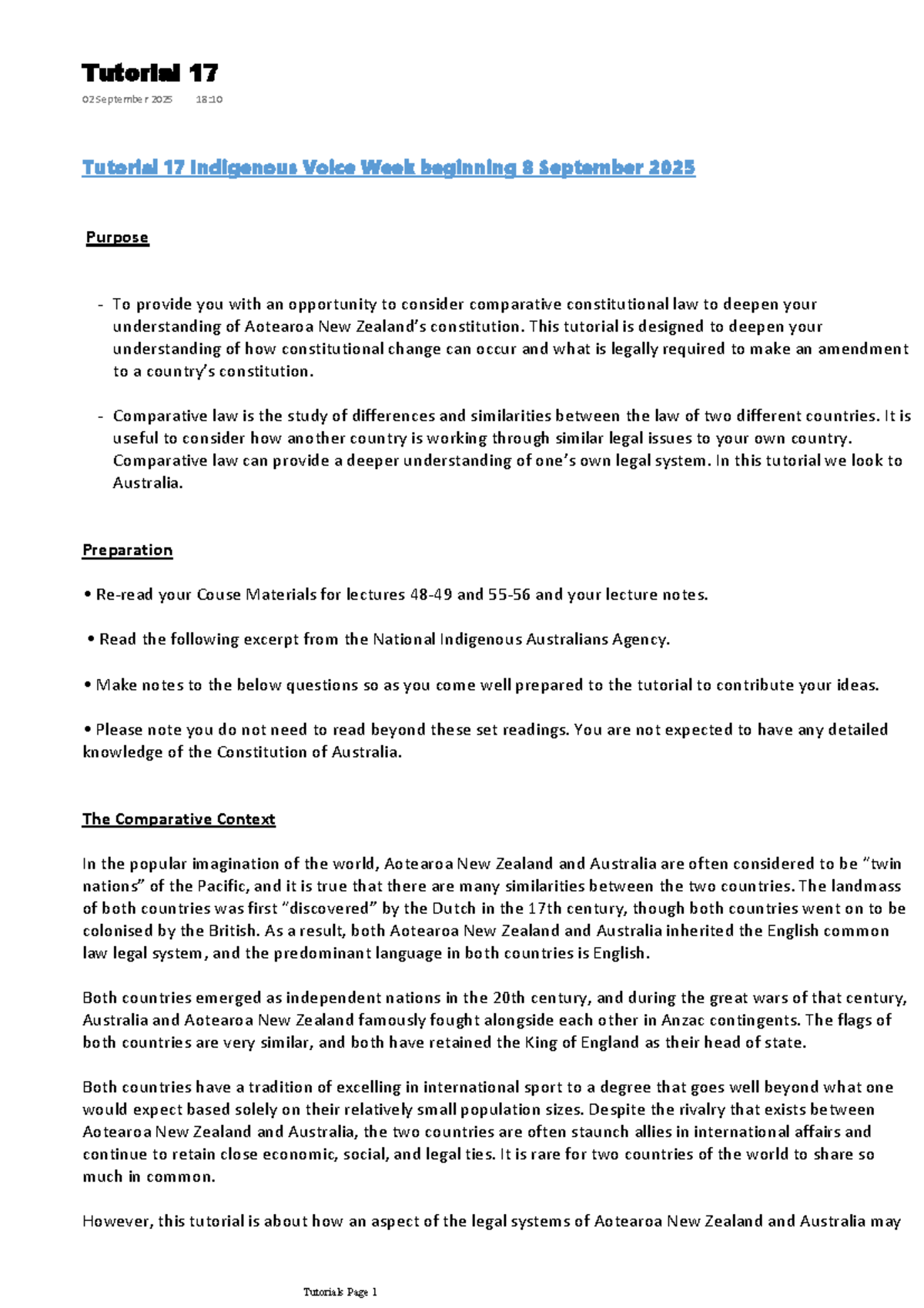 Tutorial 17: Comparative Constitutional Law - Indigenous Voice Insights - Studocu