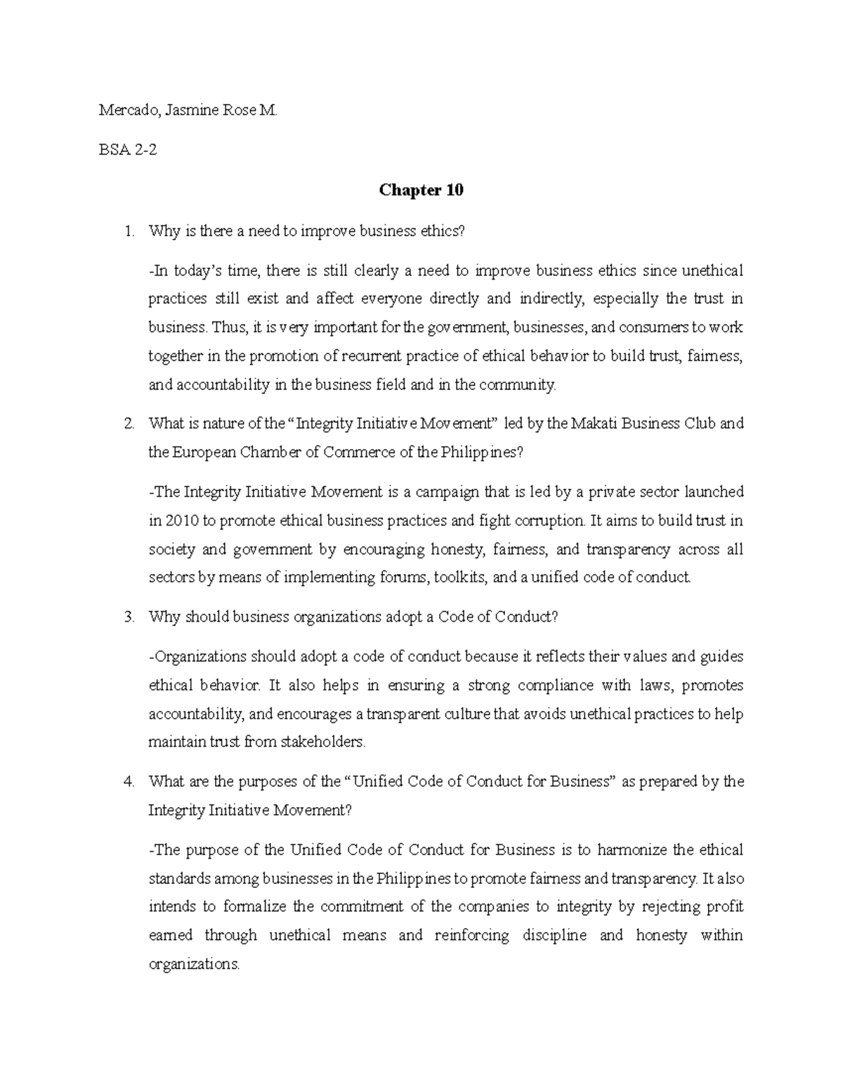 BSA Chapter 10-12: Enhancing Business Ethics & Risk Management Insights - Studocu