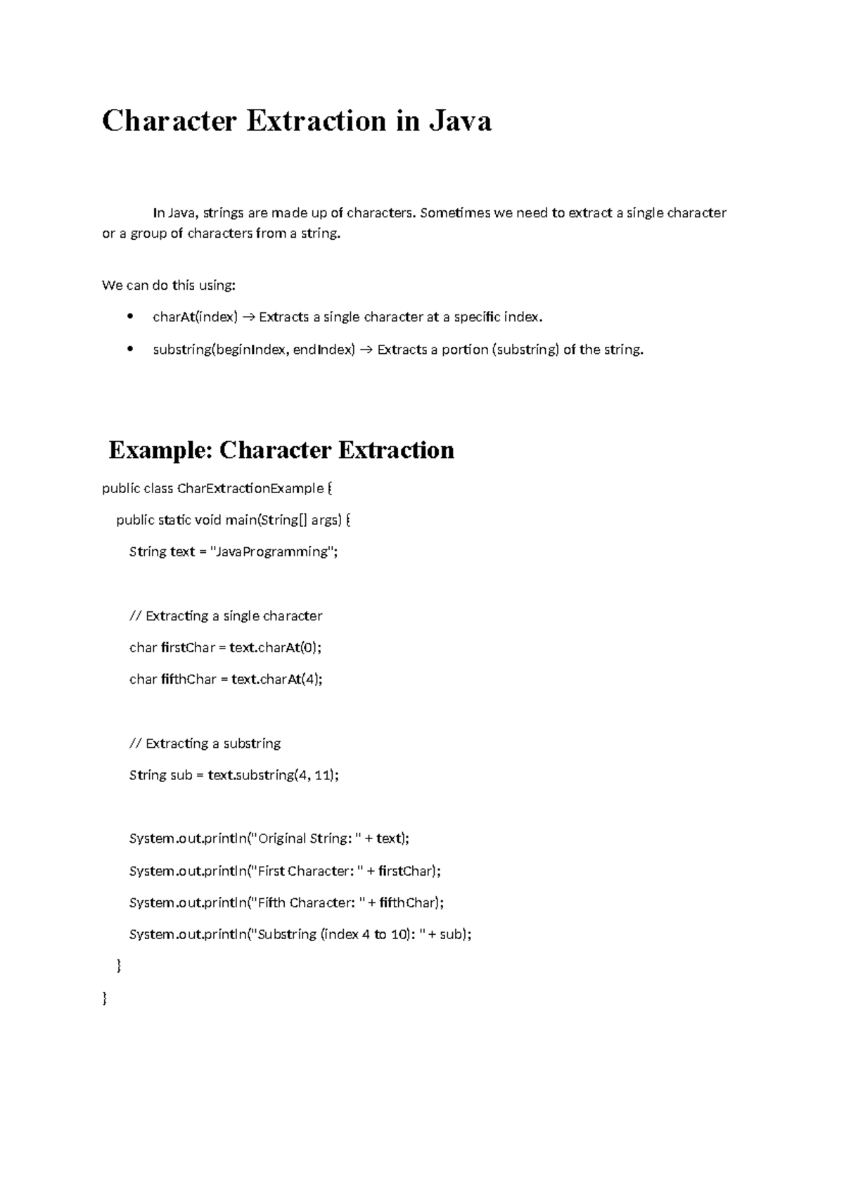 4.6 Character Extraction & String Comparison in Java - Studocu