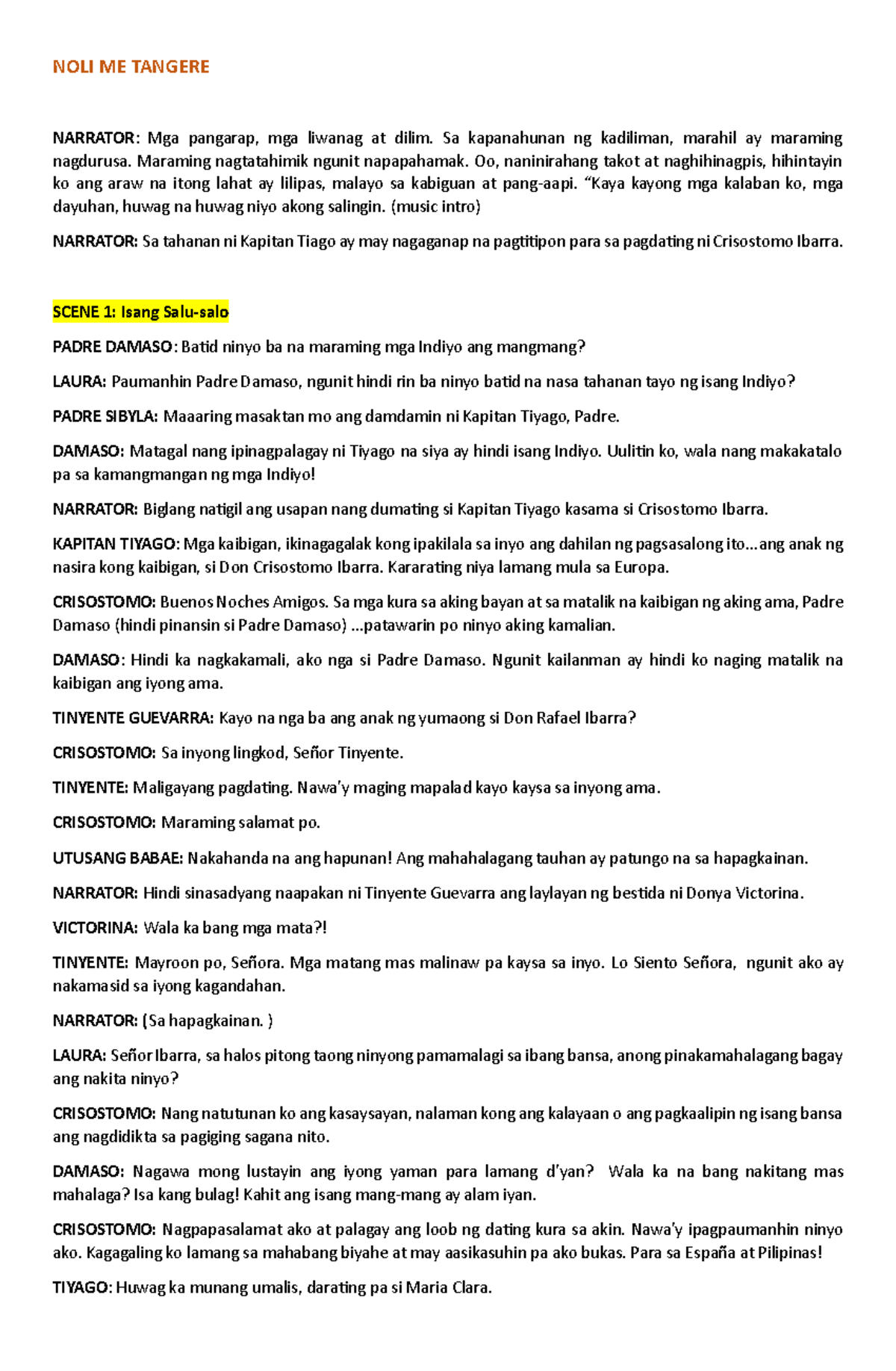 NOLI ME Tangere Stage PLAY Script - NOLI ME TANGERE NARRATOR: Mga ...