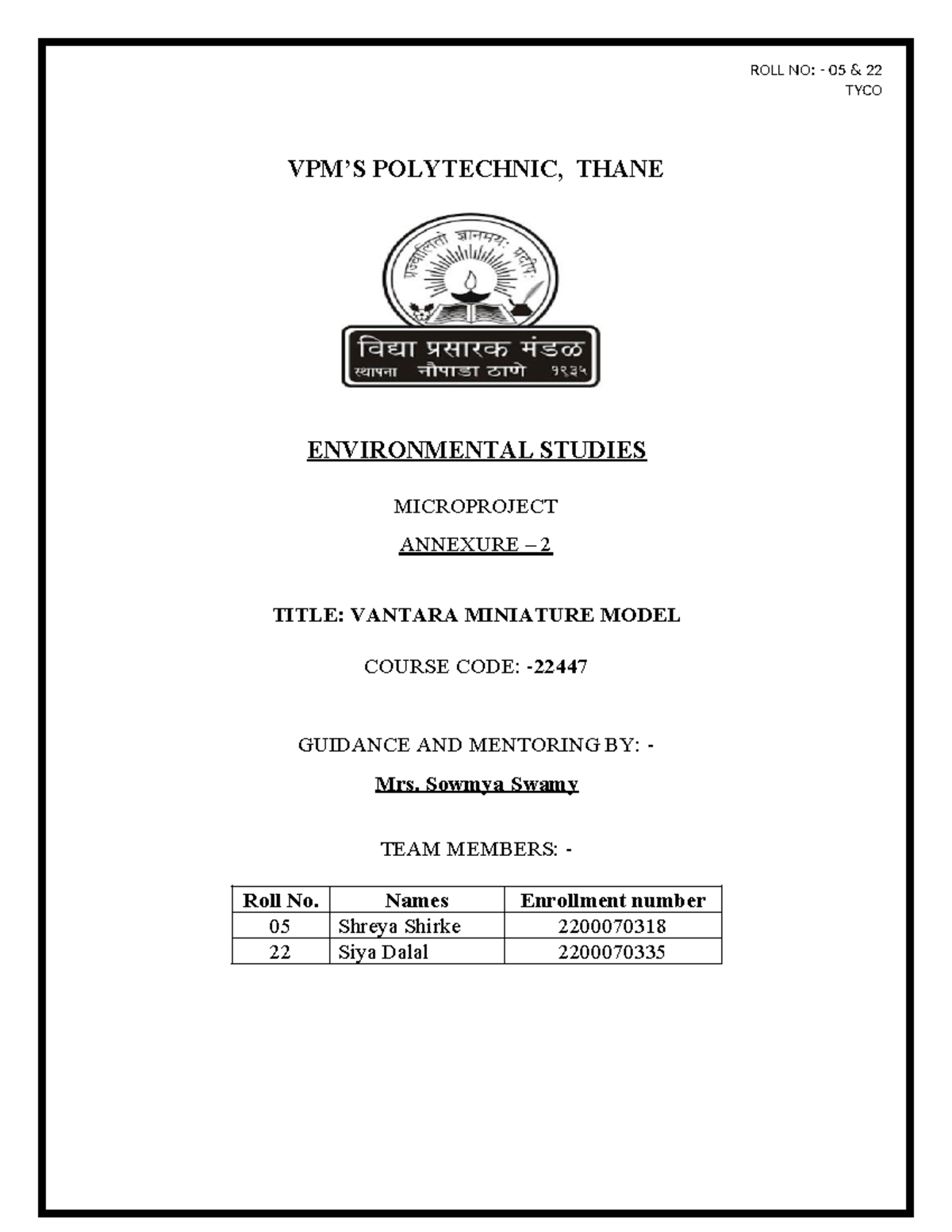 Evs annexure 2 - Evs - TYCO VPM’S POLYTECHNIC, THANE ENVIRONMENTAL ...