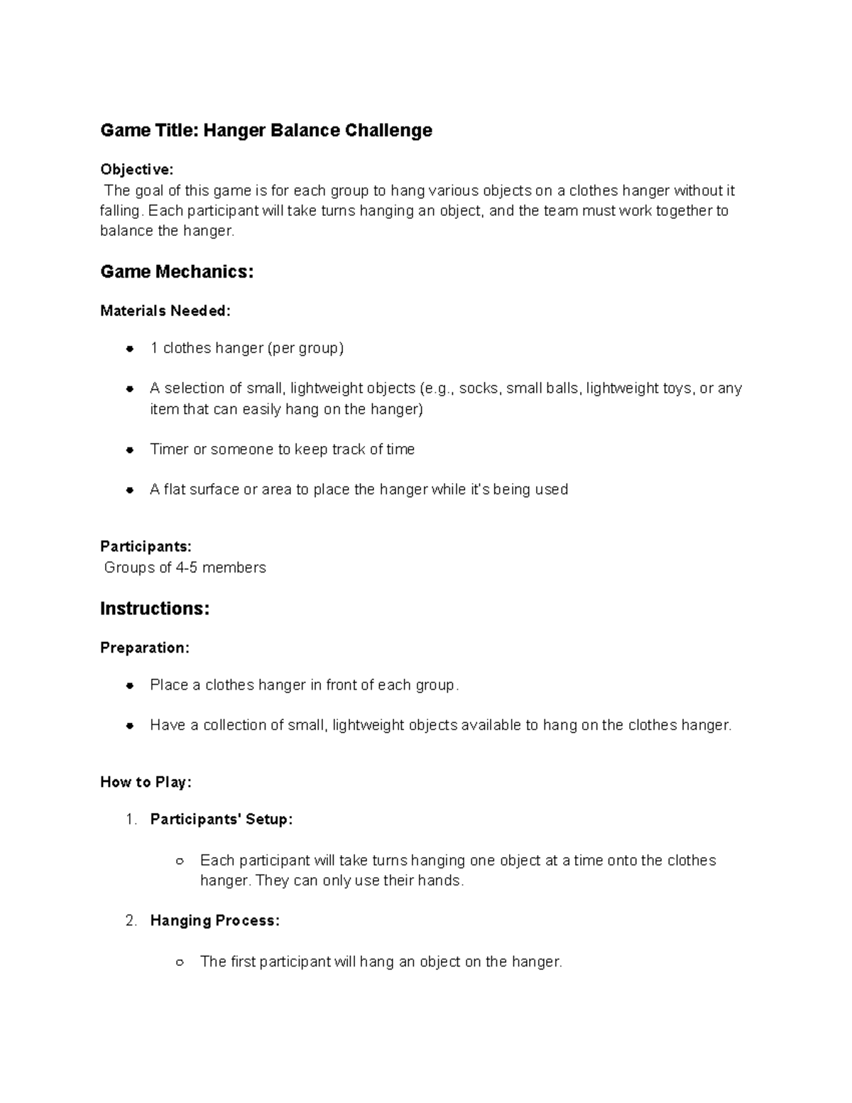 Hanger Balance Challenge: Team Game Instructions & Mechanics Guide ...