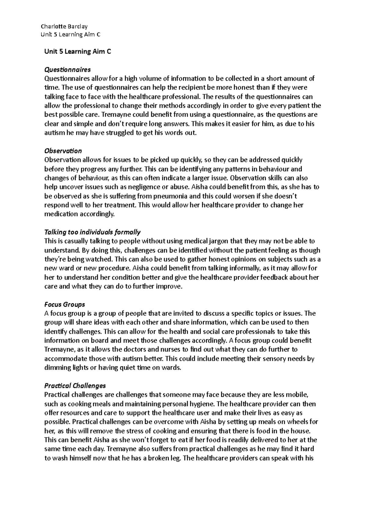 Unit 5 Assignment Learning Aim B - Unit 5 Learning Aim A Katie Thwaites ...