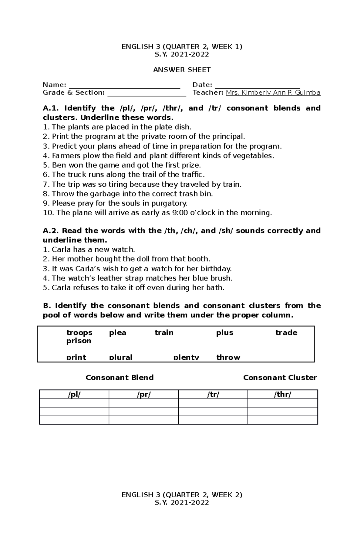 English 3 Quarter 2 Answer Sheets: Weekly Activities & Exercises - Studocu