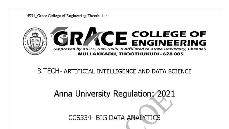 CCS334_BDA Unit IV: Map Reduce Applications in AI & Data Science - Studocu