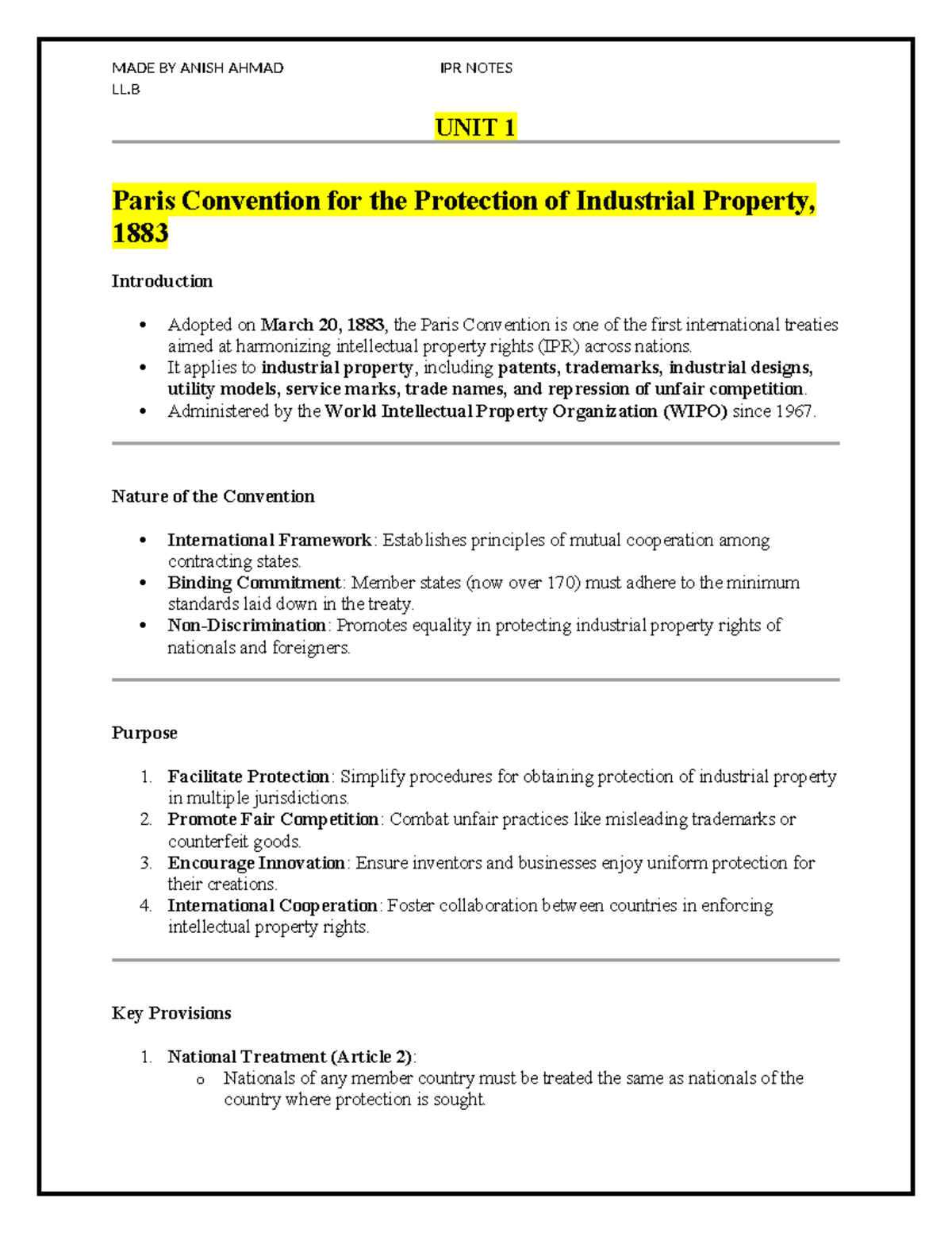 IPR Notes: Highlights on the Paris Convention and Other IP Frameworks ...