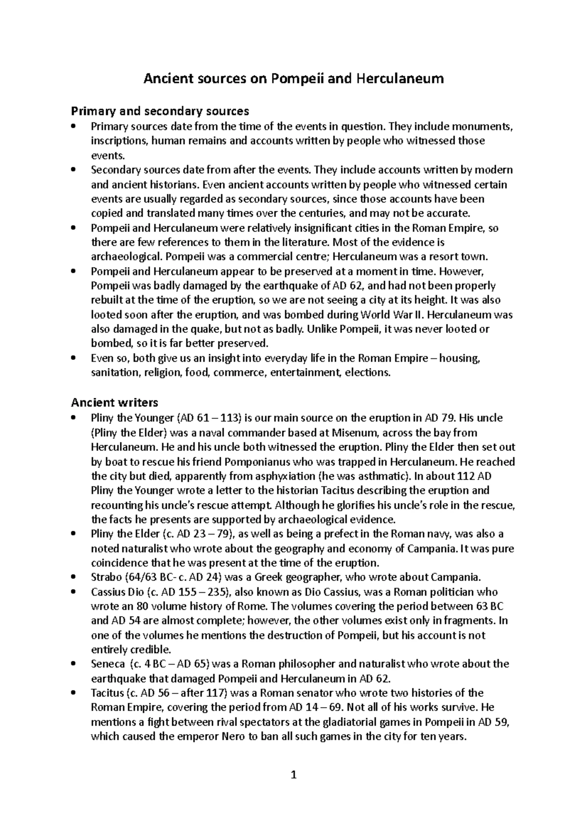 Ancient sources on Pompeii and Herculaneum - They include monuments ...