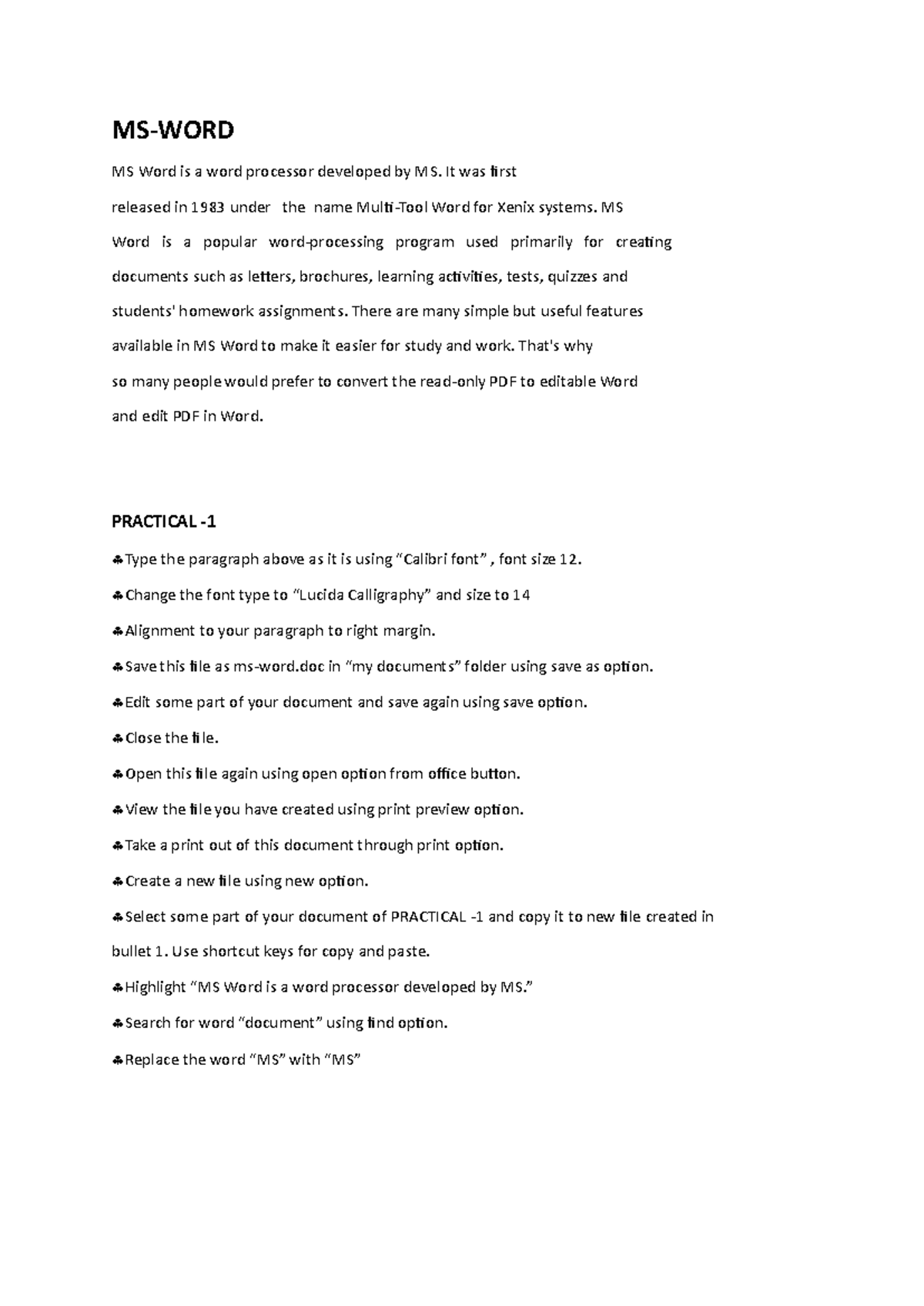 MS-WORD Assignment Class 5: Practical Exercises & Features - Studocu
