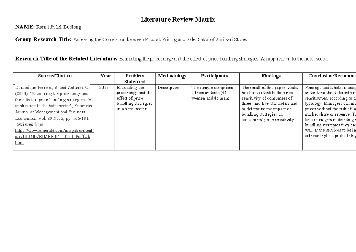 Matrixxxxxxxxxxxxxxxx-1 - NAME: Ramil Jr. M. Budlong Group Research Title: Assessing the ...