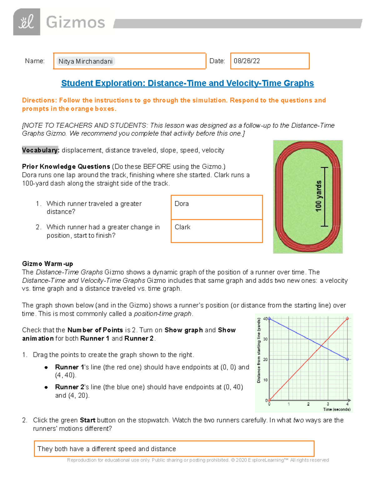Distance-Time and Velocity-Time Graphs Exploration SE - Studocu