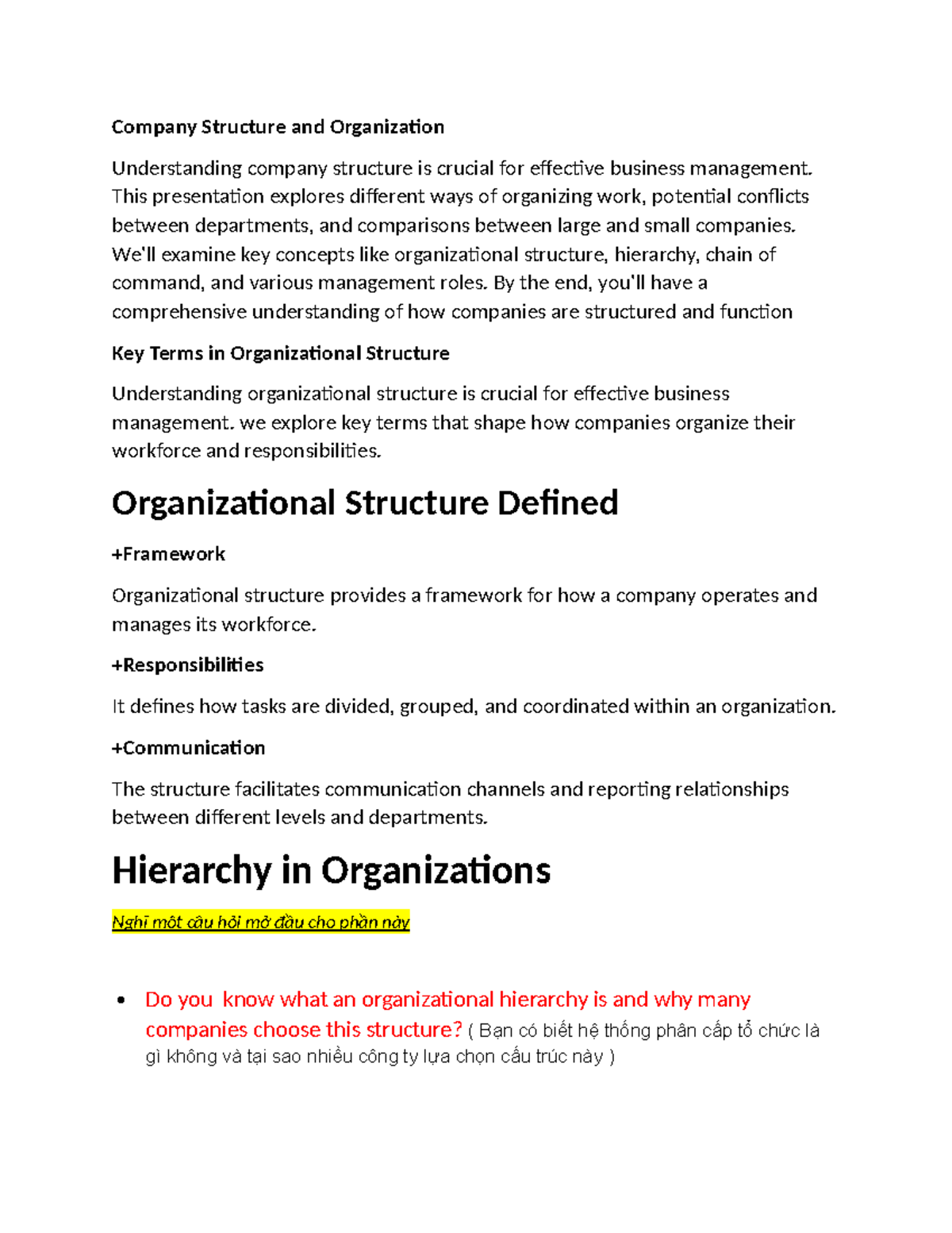 Company Structure Overview - Unit 3 Insights and Key Concepts - Studocu