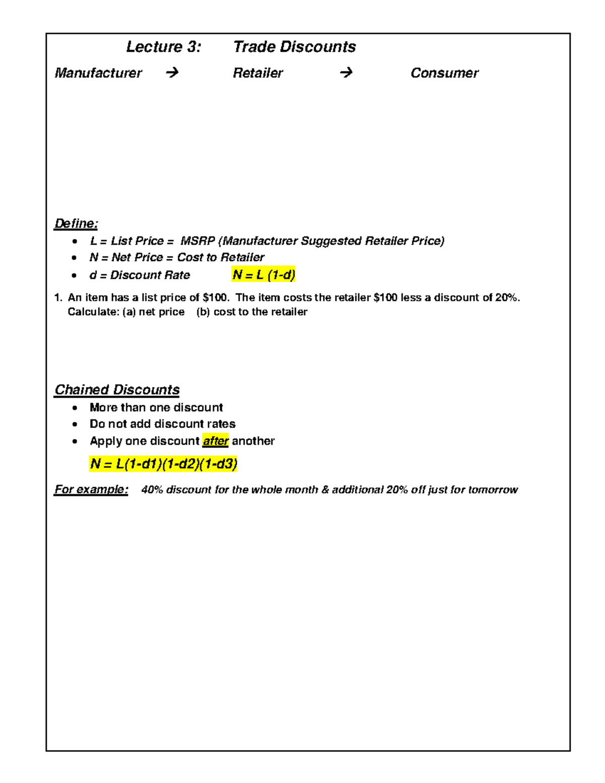 Lecture 3: Manufacturer Trade Discounts & Retailer Pricing Analysis ...